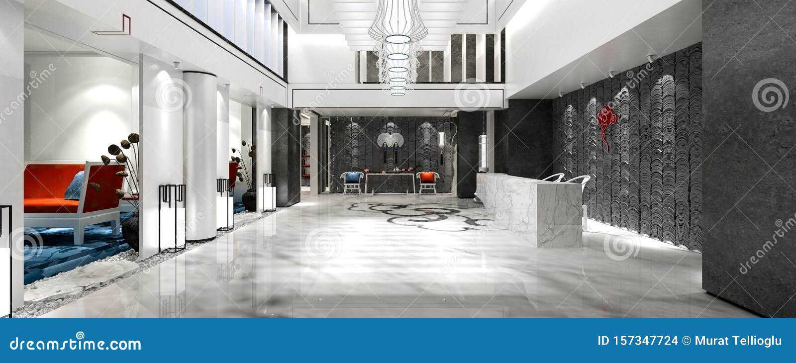 3d Render of Luxury Hotel Reception Stock Illustration - Illustration ...