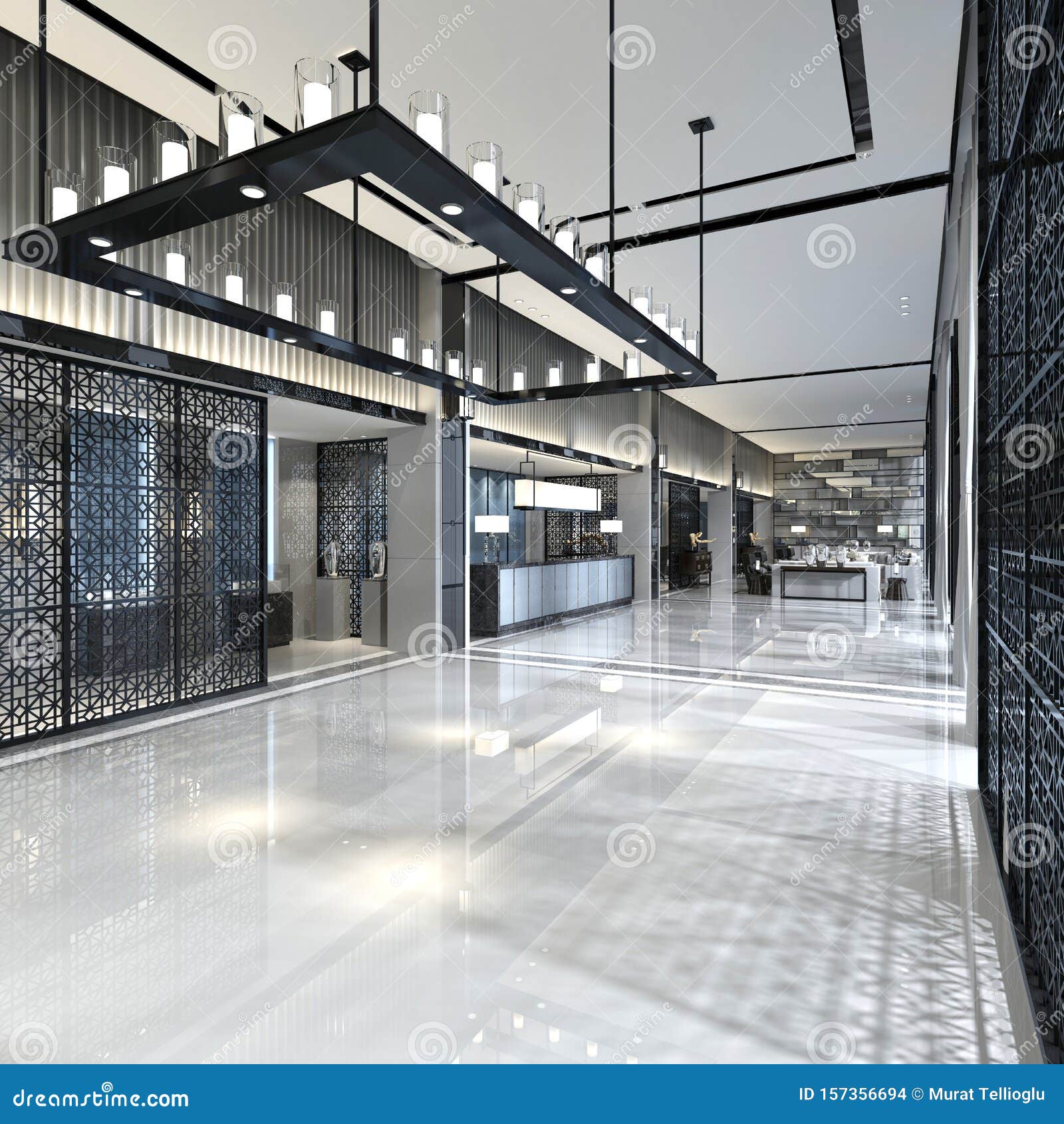 3d Render of Luxury Hotel Reception Stock Illustration - Illustration ...