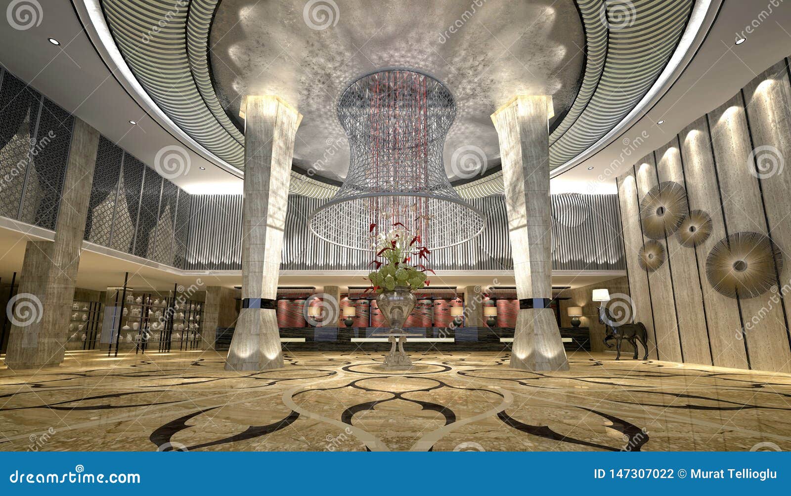 3d Render of Luxury Hotel Reception Stock Illustration - Illustration ...