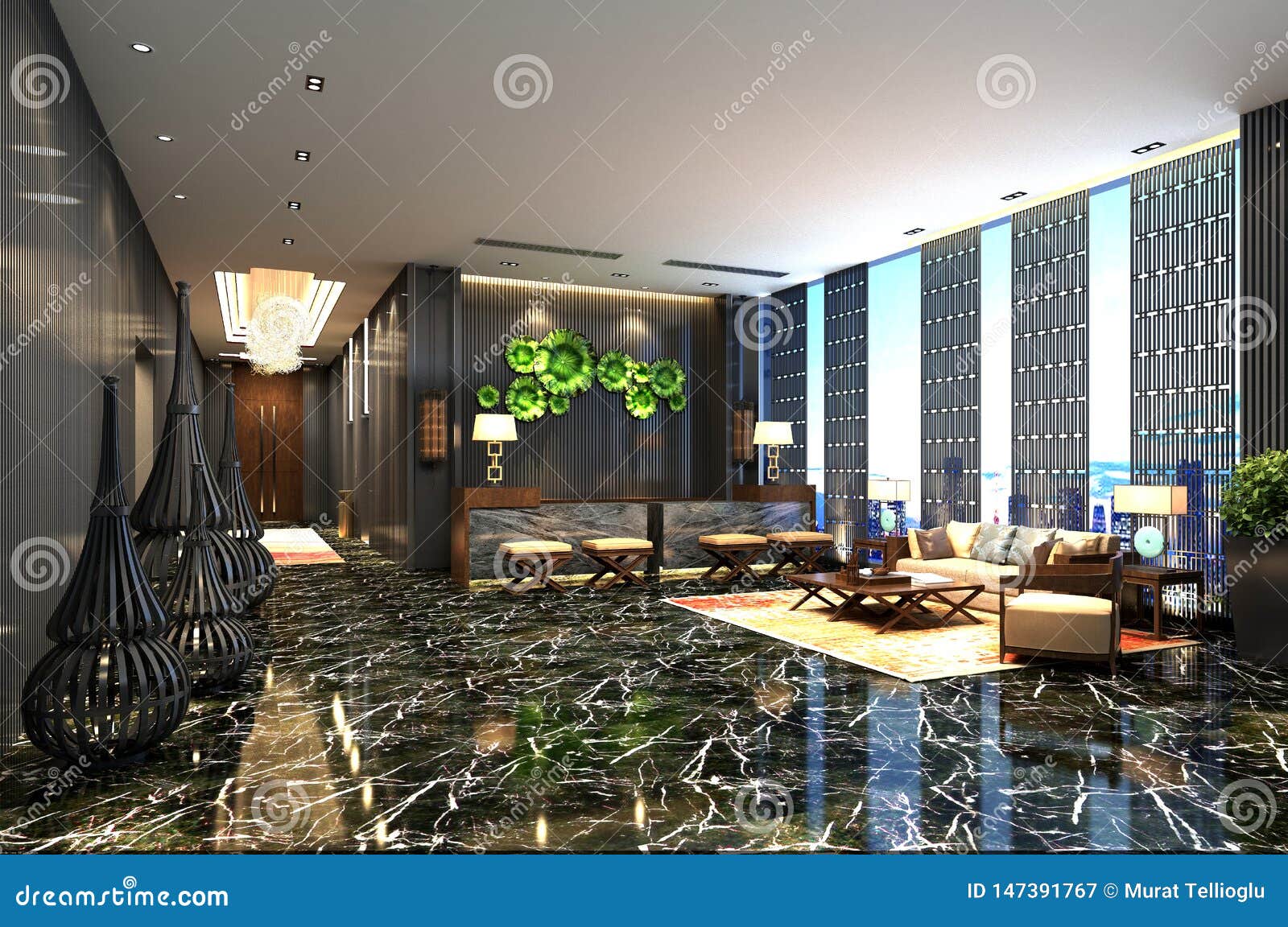3d Render of Luxury Hotel Reception Stock Illustration - Illustration ...
