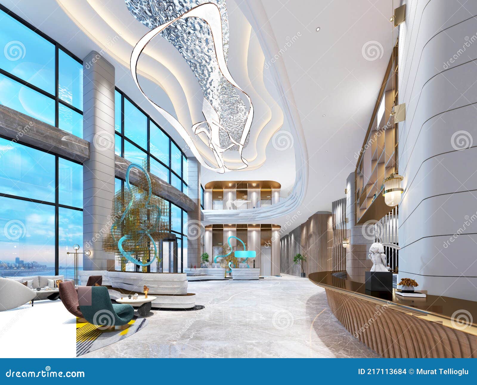 3d Render of Luxury Hotel Reception Stock Photo - Image of hall ...