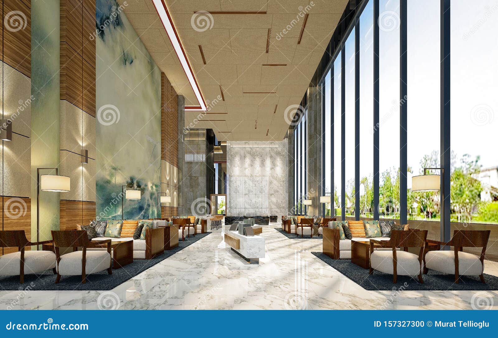 3d Render of Luxury Hotel Reception Stock Illustration - Illustration ...
