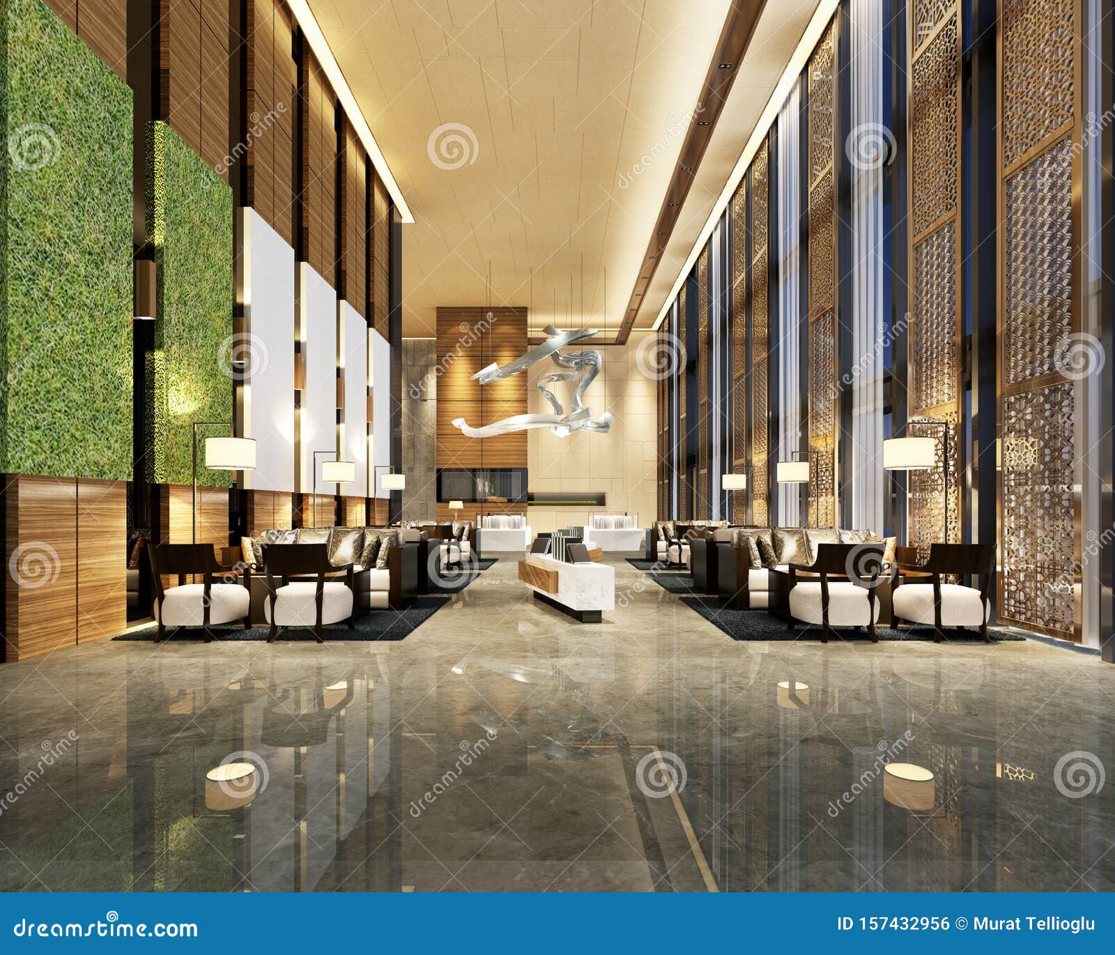 3d Render of Luxury Hotel Reception Stock Illustration - Illustration ...