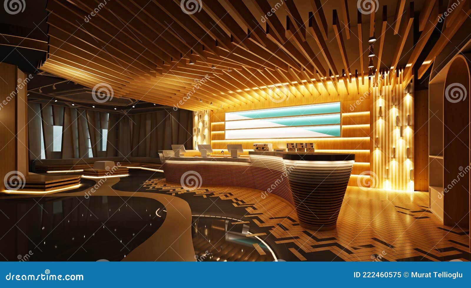 3d Render of Luxury Hotel Reception Stock Illustration - Illustration ...