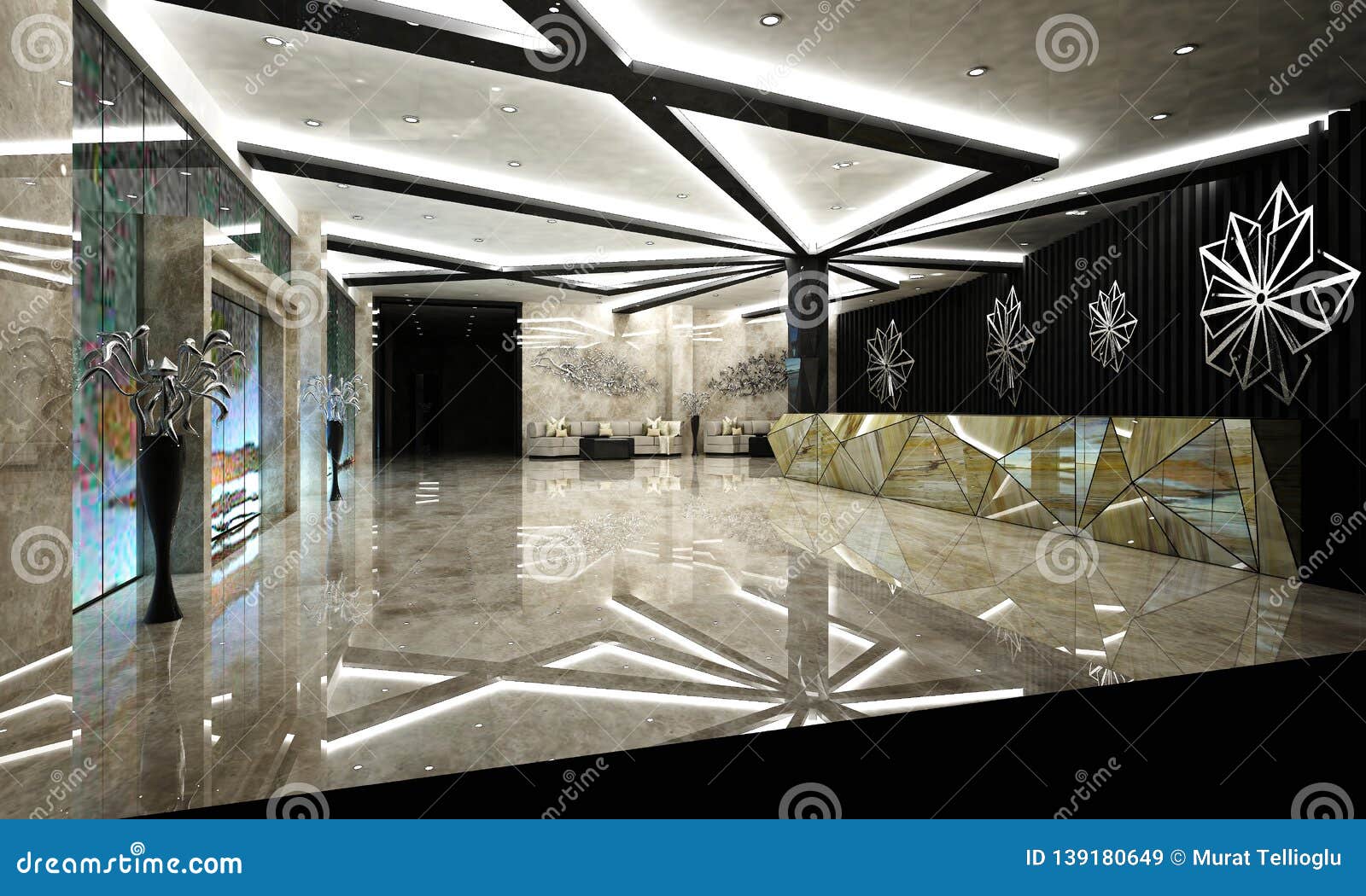 3d Render of Hotel Reception Lobby Stock Illustration - Illustration of ...