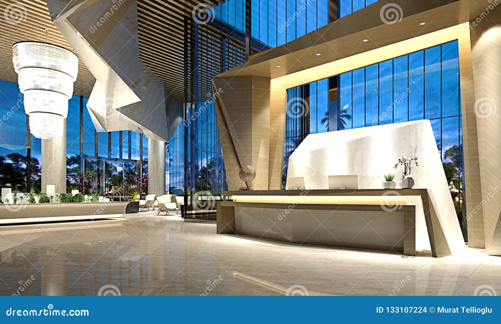 3d Render of Luxury Hotel Reception Lobby Stock Illustration ...