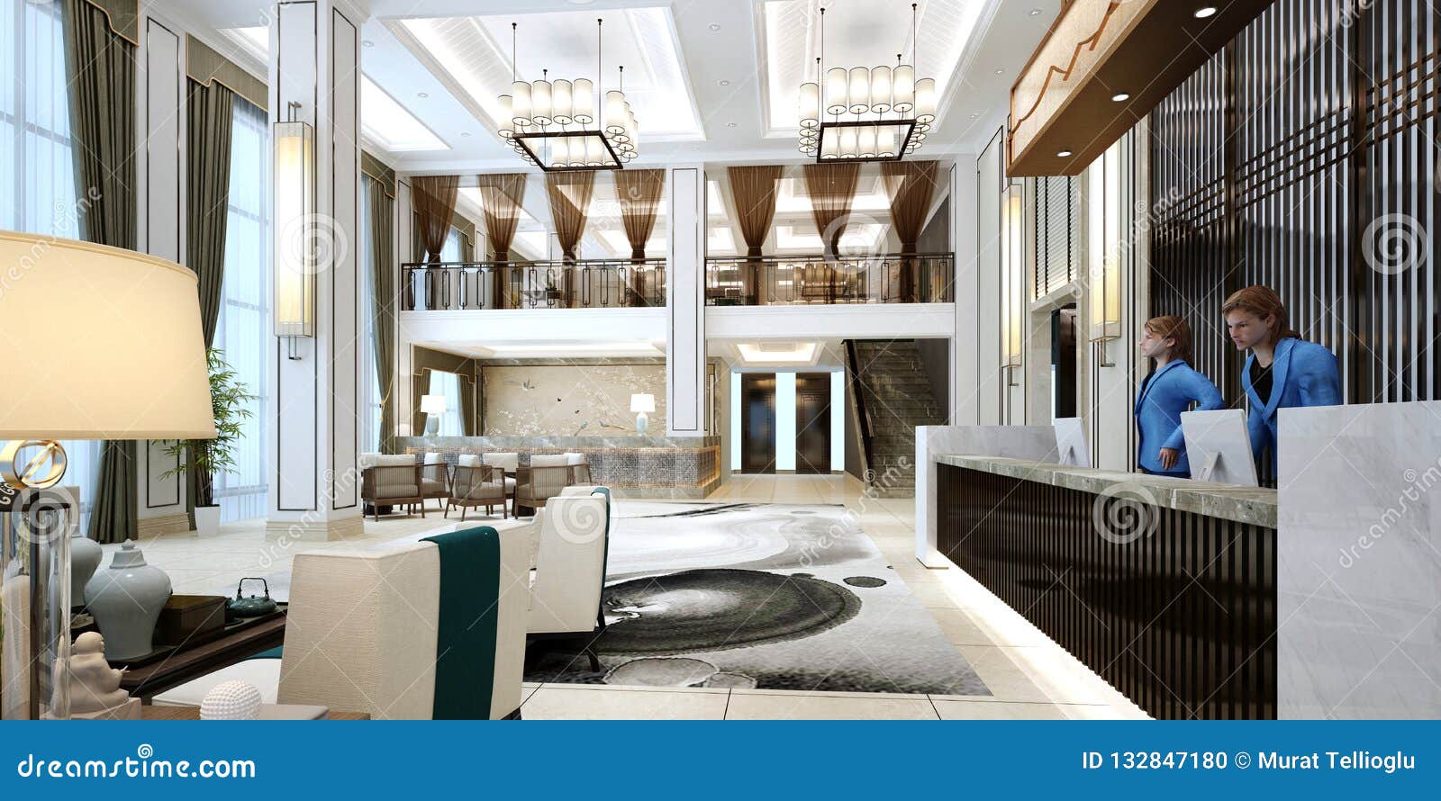 3d Render of Luxury Hotel Reception Stock Illustration - Illustration ...