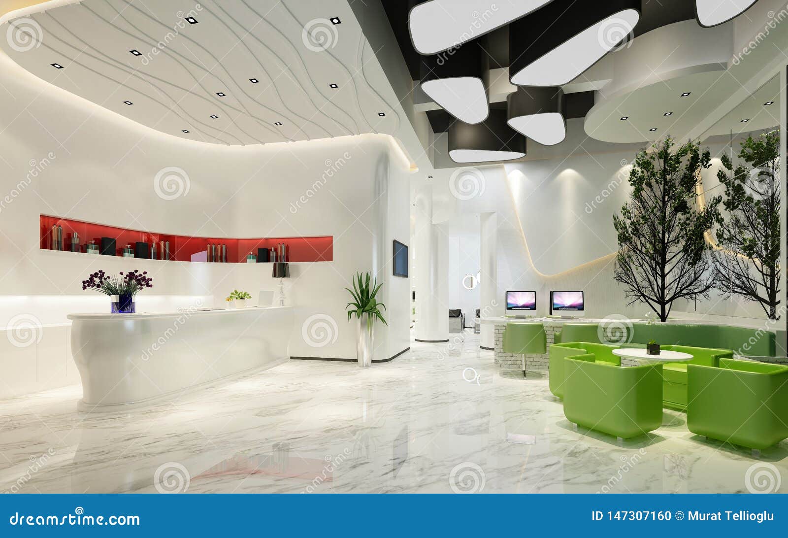 3d Render of Luxury Hotel Reception Stock Illustration - Illustration ...