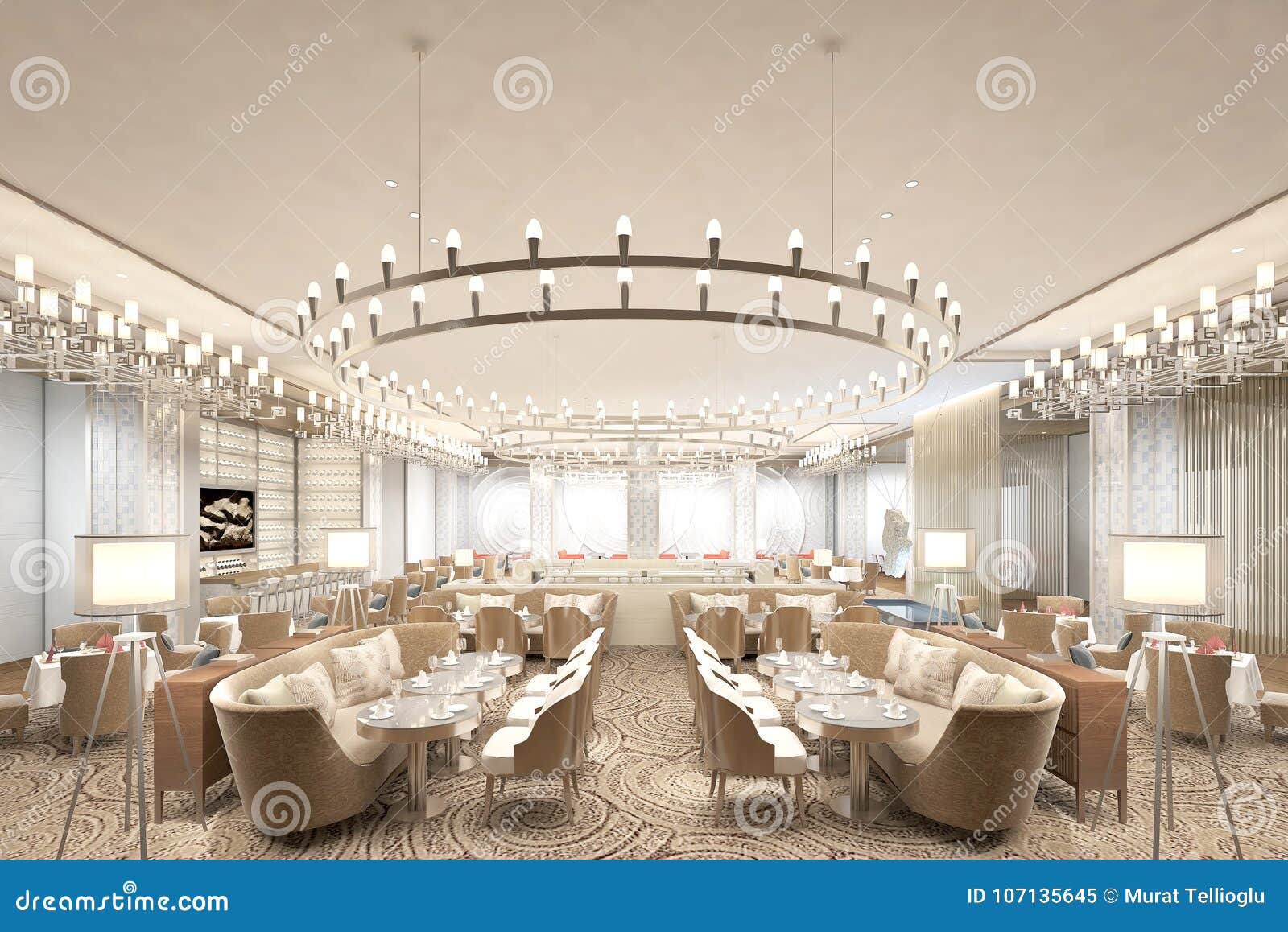 3d Render of Hotel Restaurant Dinner Room Stock Illustration ...