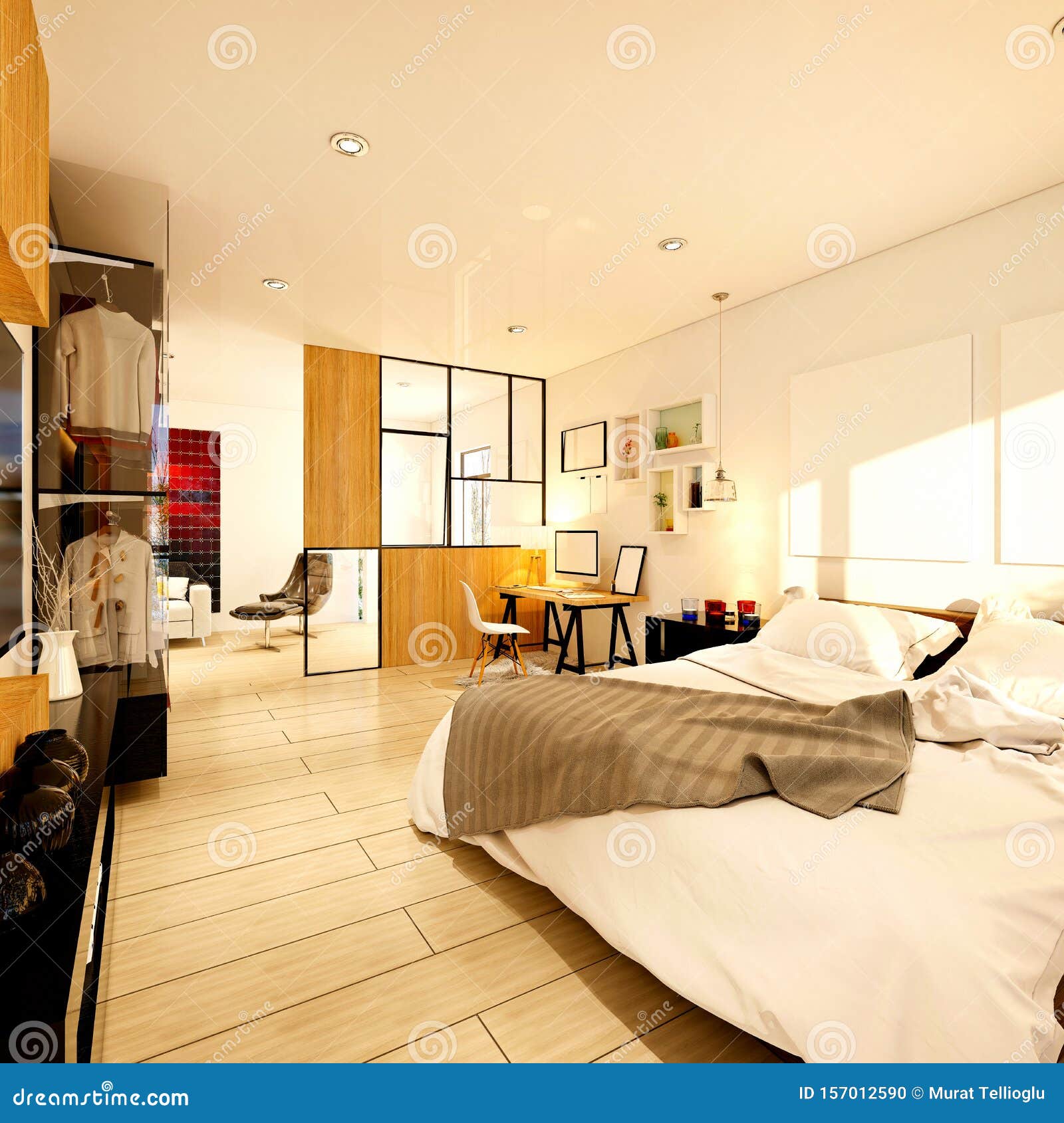 3d render hotel room stock illustration. Illustration of light - 157012590