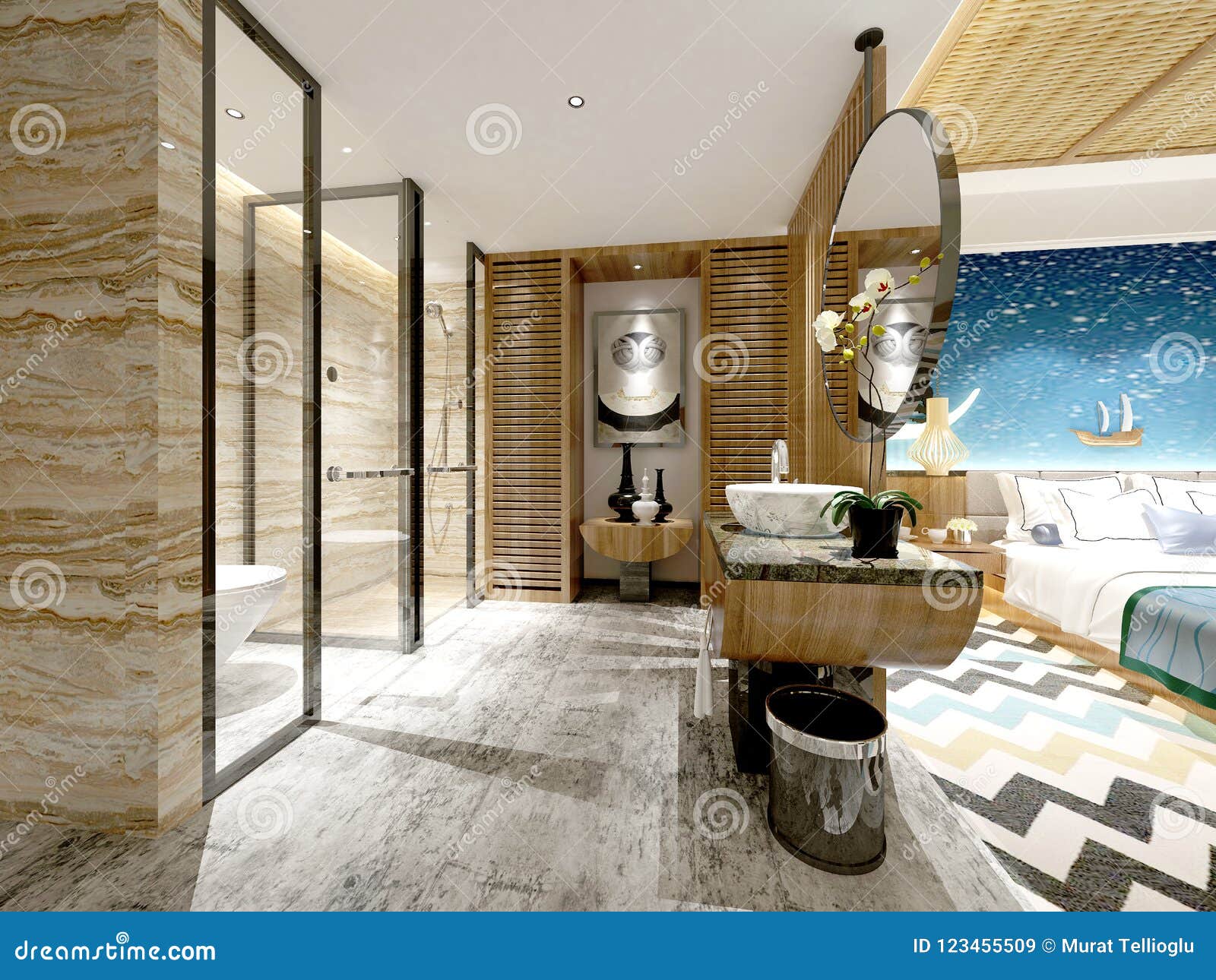 3d Render of Luxury Hotel Room Stock Illustration - Illustration of ...
