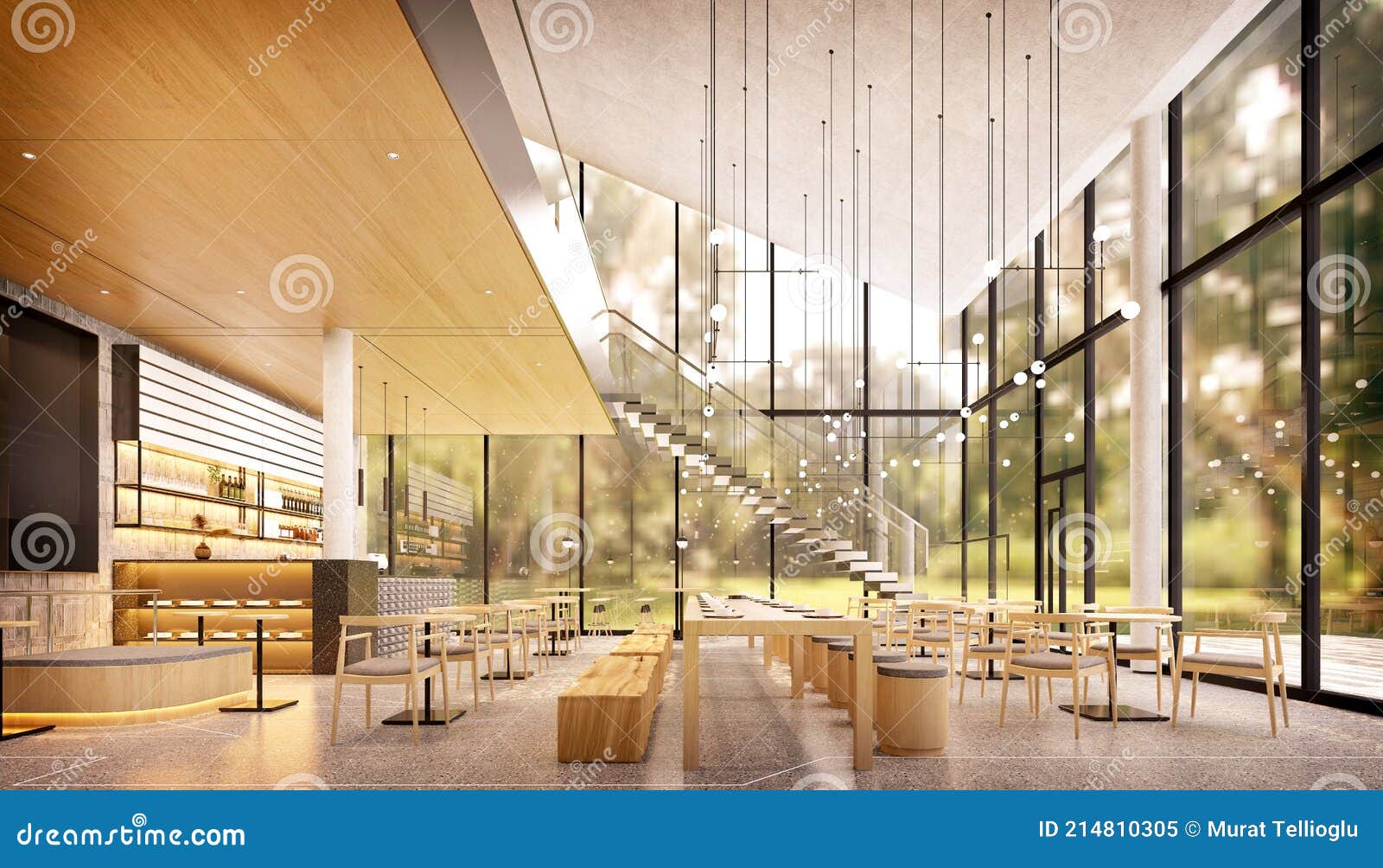 3d Render of Restaurant Interior Stock Illustration - Illustration of ...