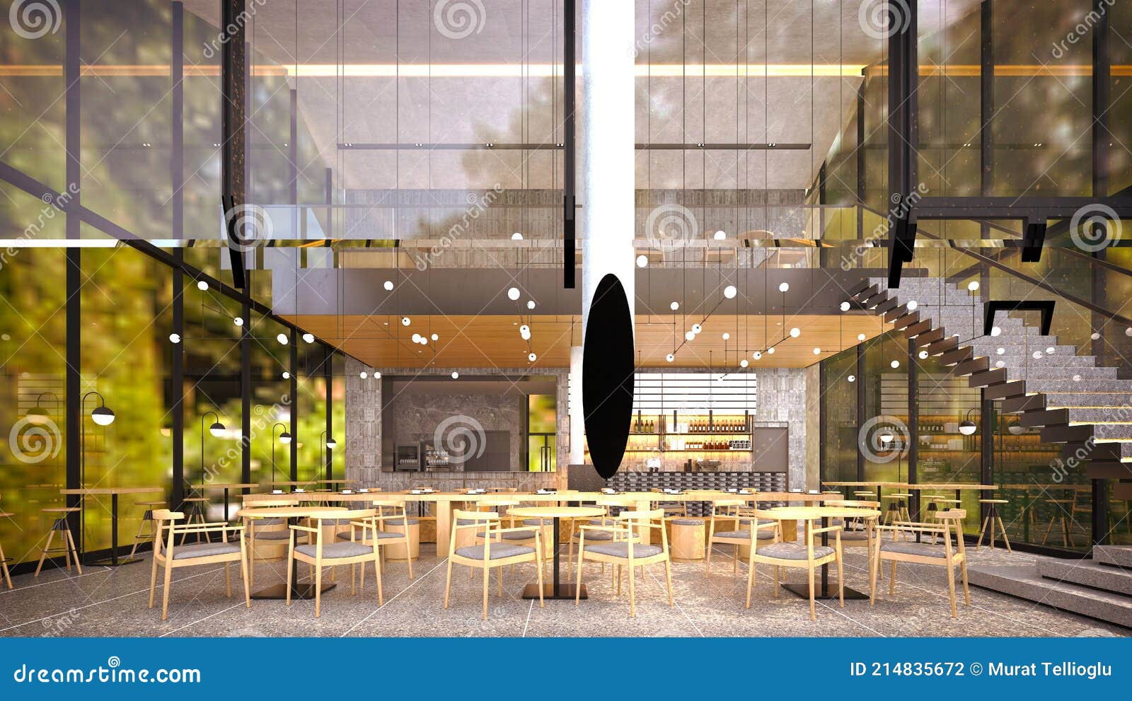 3d Render of Restaurant Interior Stock Illustration - Illustration of ...