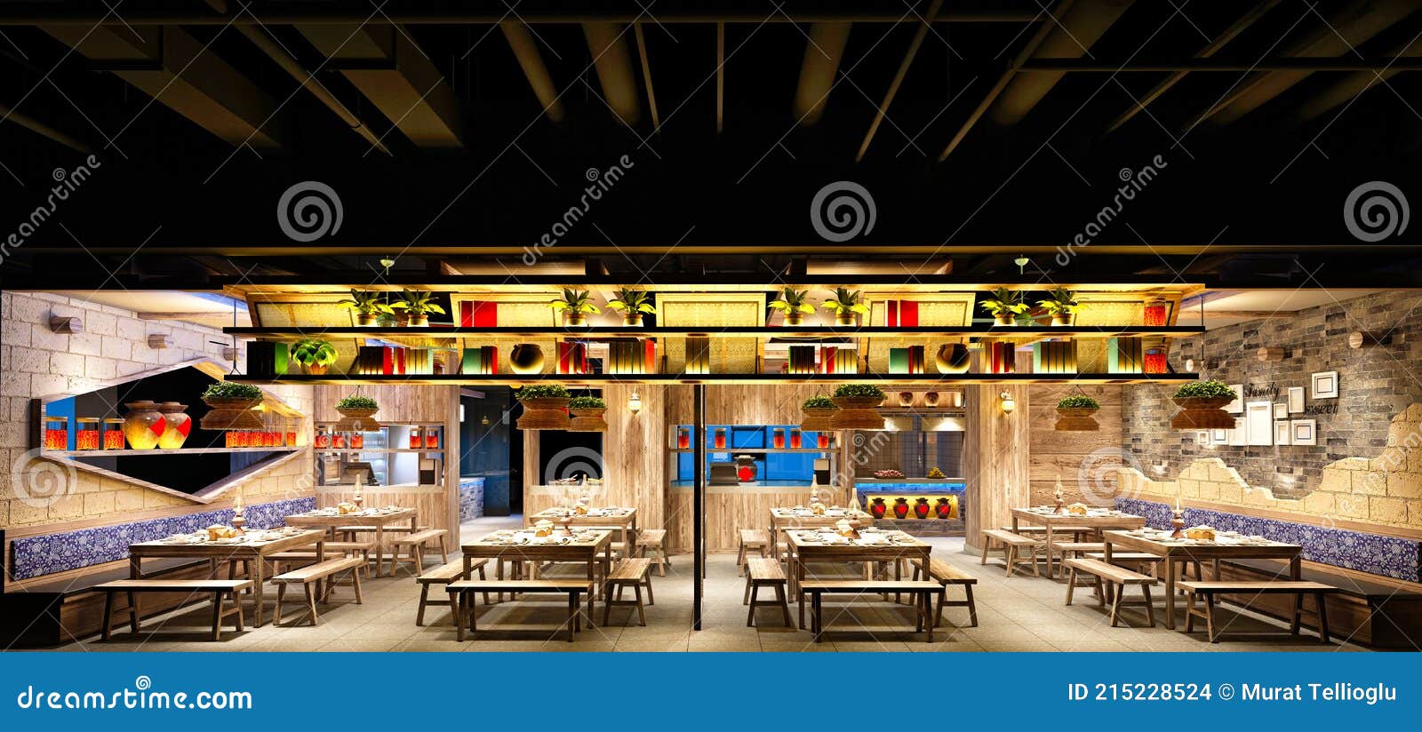 3d Render of Restaurant Interior Stock Illustration - Illustration of ...
