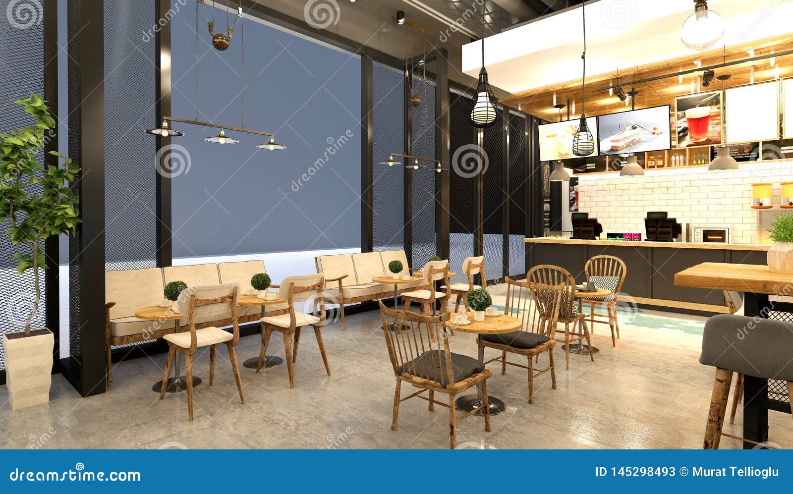 3d Render Luxury Restaurant Cafe Stock Illustration - Illustration of ...