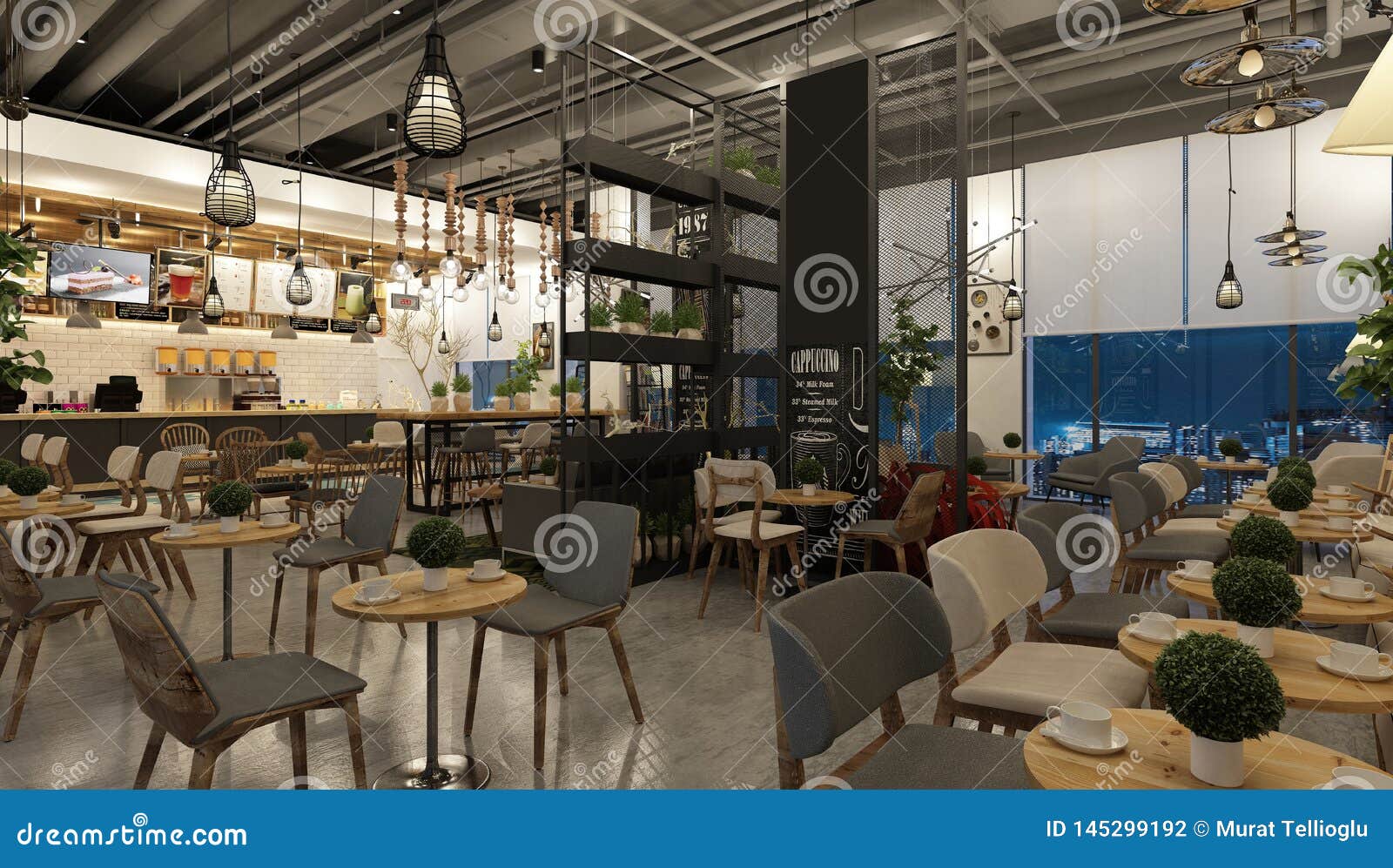 3d Render Luxury Restaurant Cafe Stock Illustration - Illustration of ...