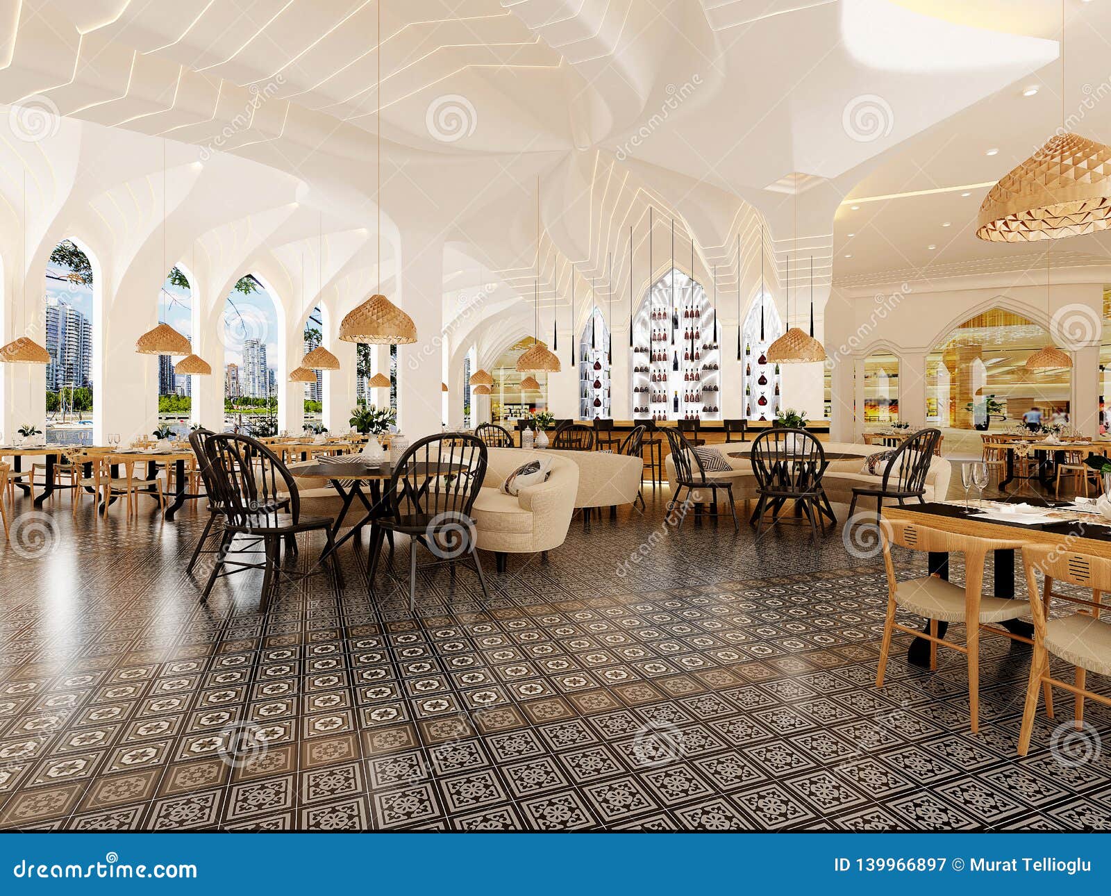 3d Render of Luxury Restaurant Stock Illustration - Illustration of ...