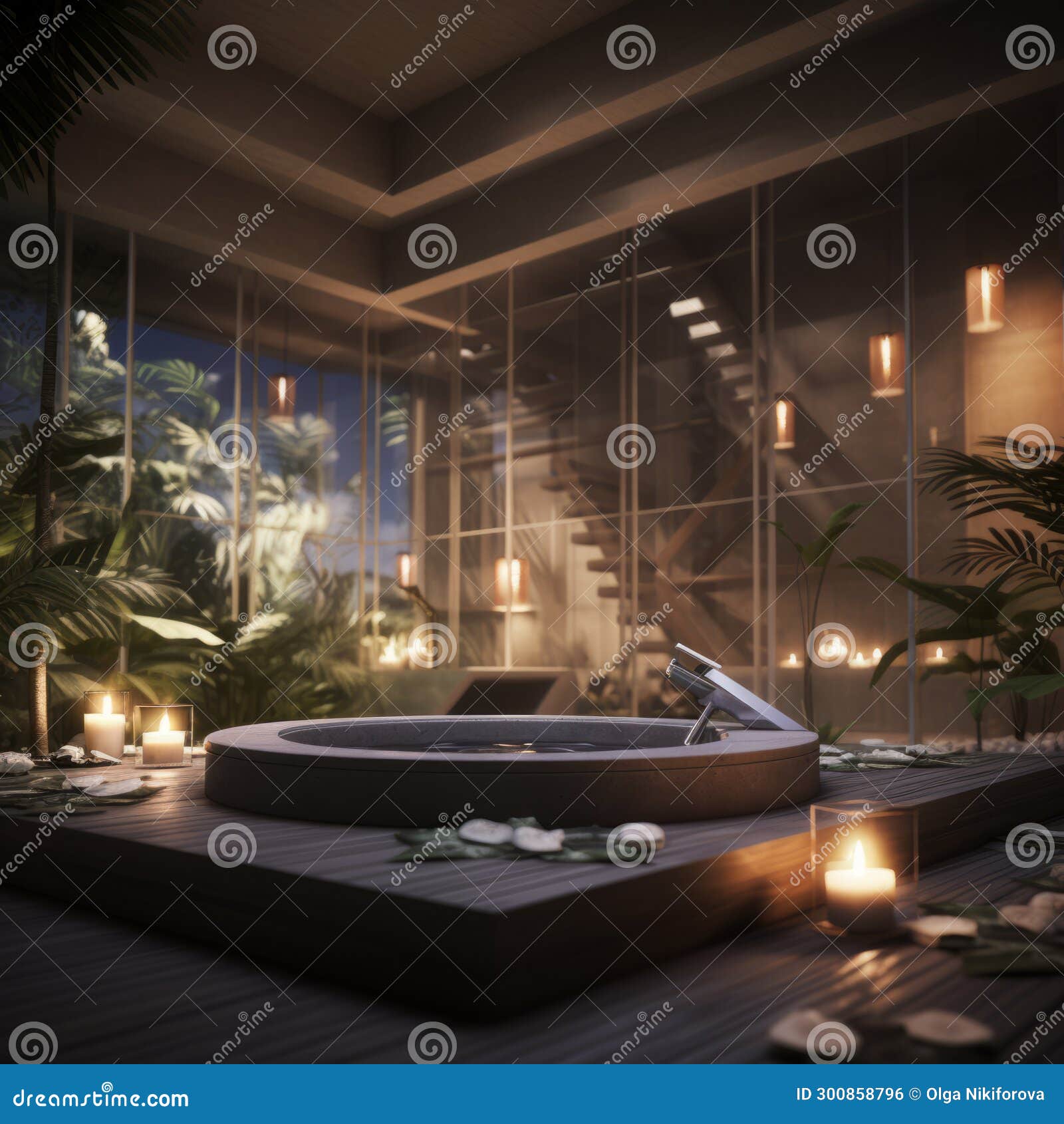 3D Render of Luxury Spa with Bathtub Stock Illustration - Illustration ...