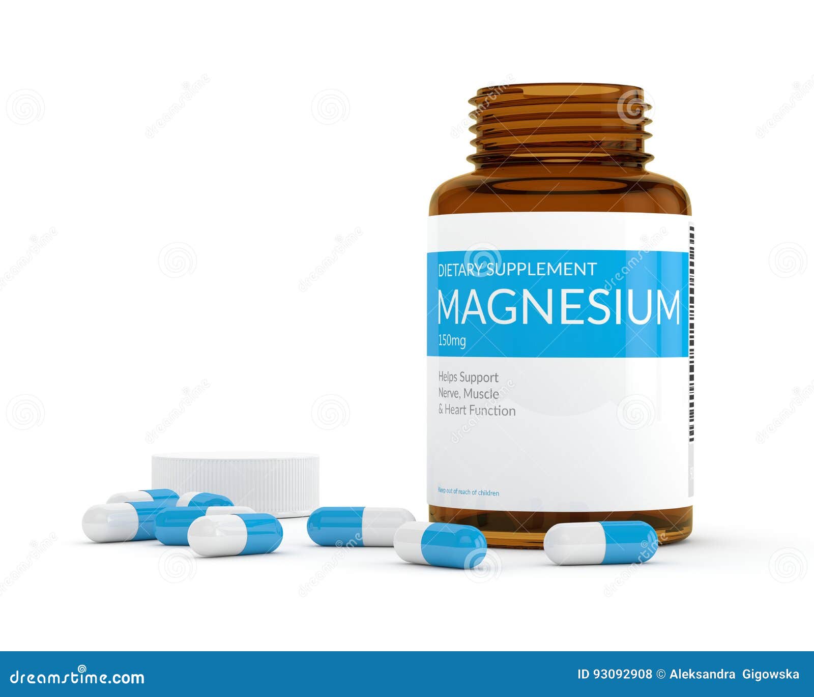 3d Render of Magnesium Pills in Bottle Over White Stock Illustration ...