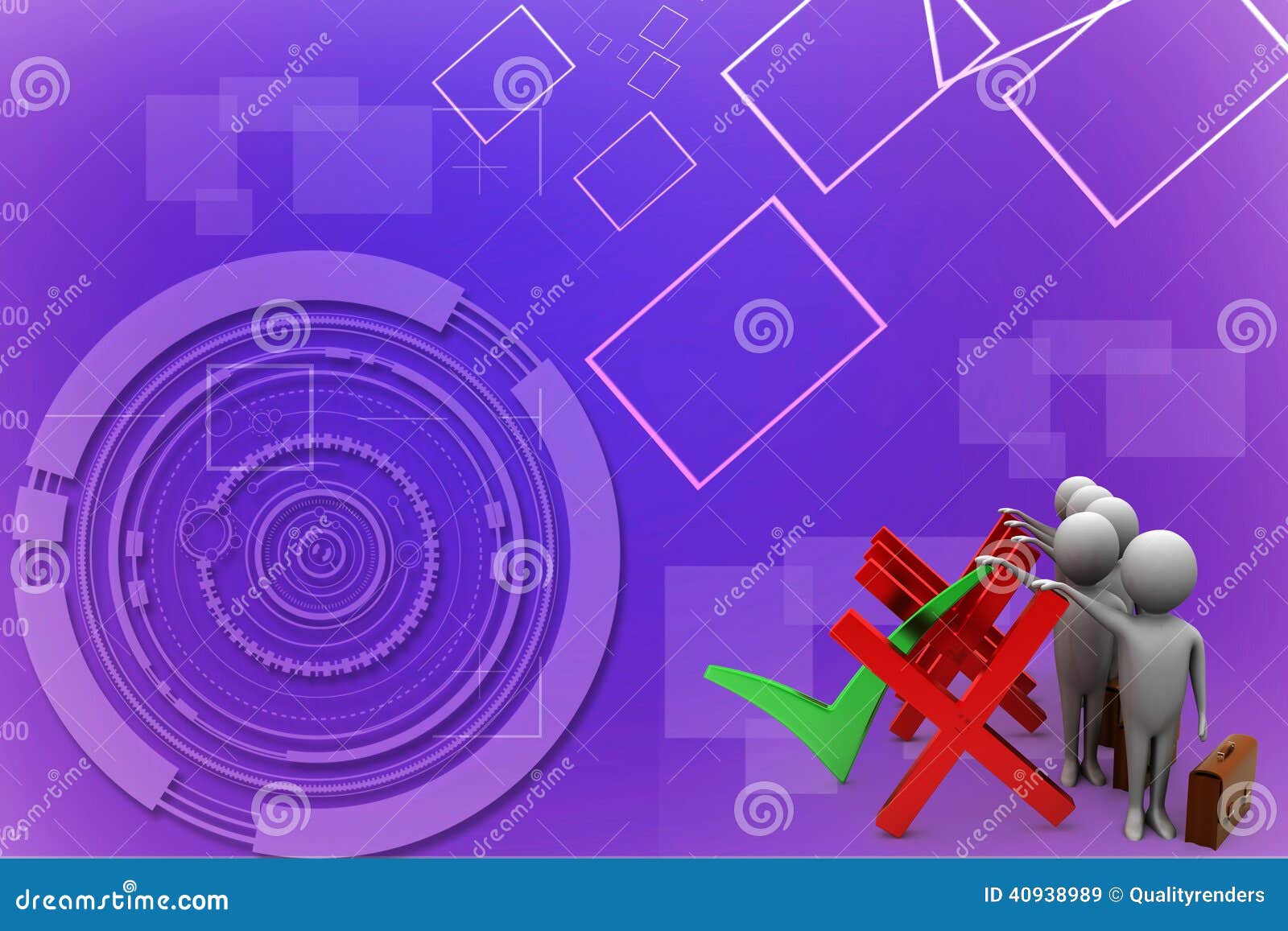 3d Render of Man with Correct and Wrong Symbols Illustration Stock ...