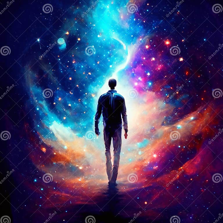 3d Render of a Man Standing in Space Surrounded by Stars and Nebula AI ...