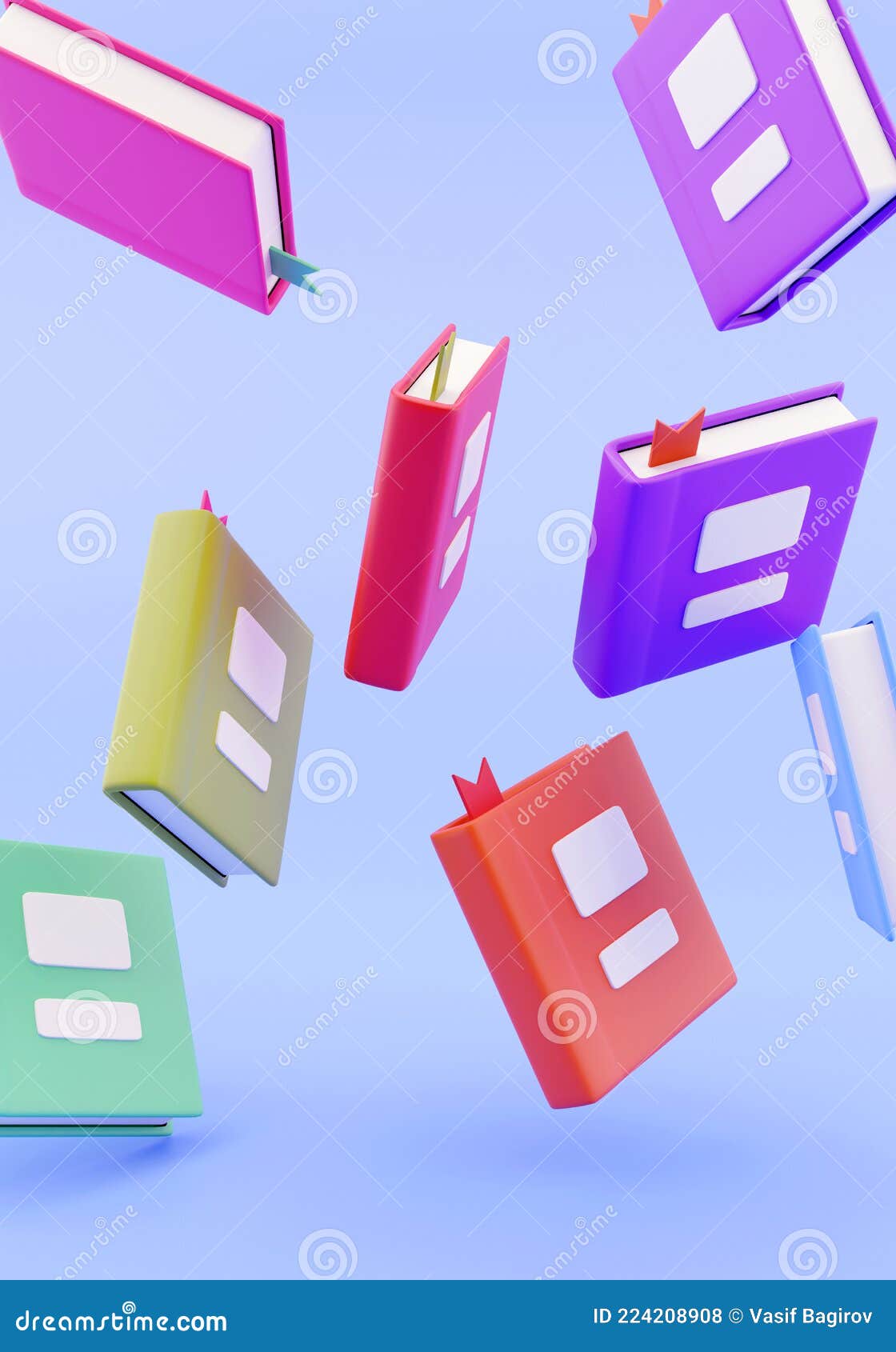 3d Render. Many Stacked Books Falling Illustration Stock Illustration ...