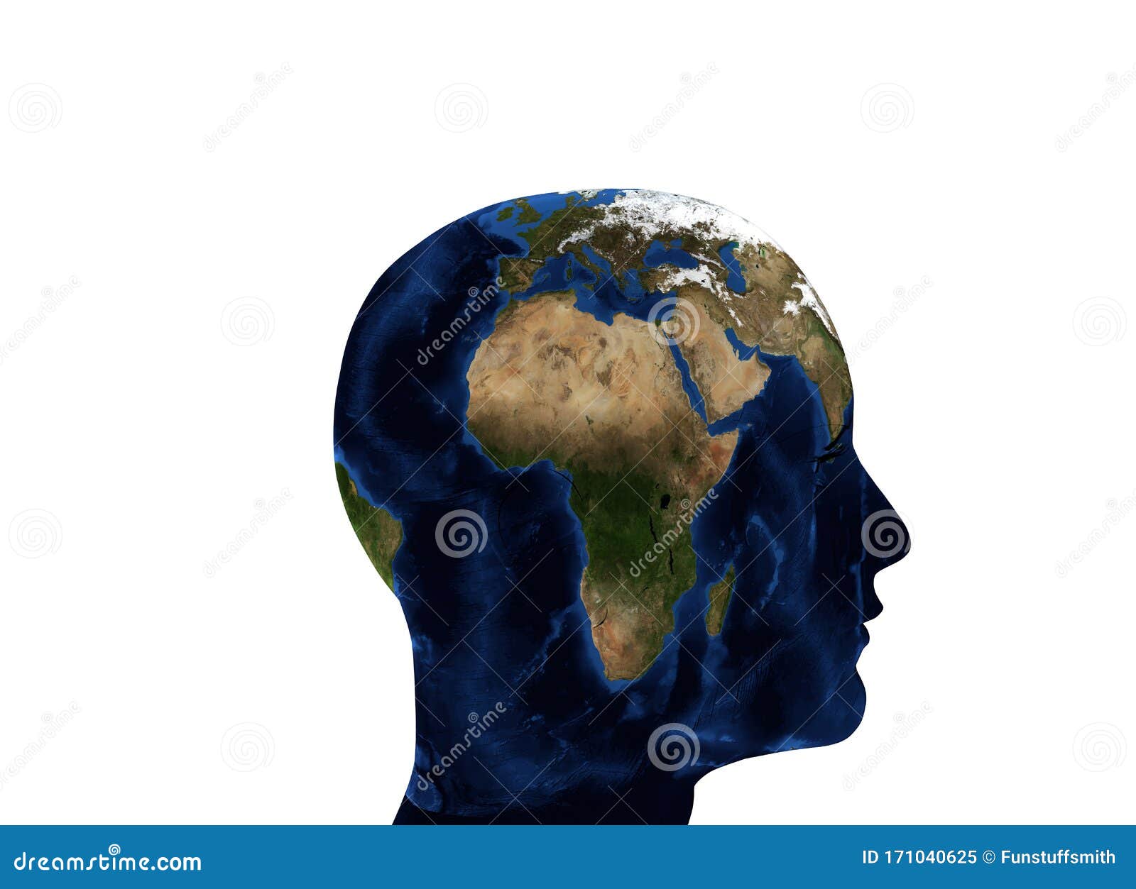 3d Render of Map of Earth on Head Stock Illustration - Illustration of ...