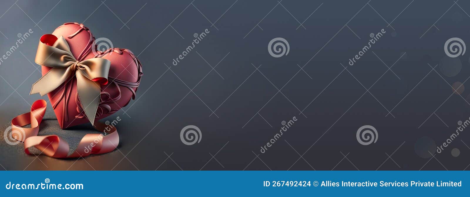 3D Render, Matte Red Heart Shape Wrapped with Bronze Bow Silk Stock ...