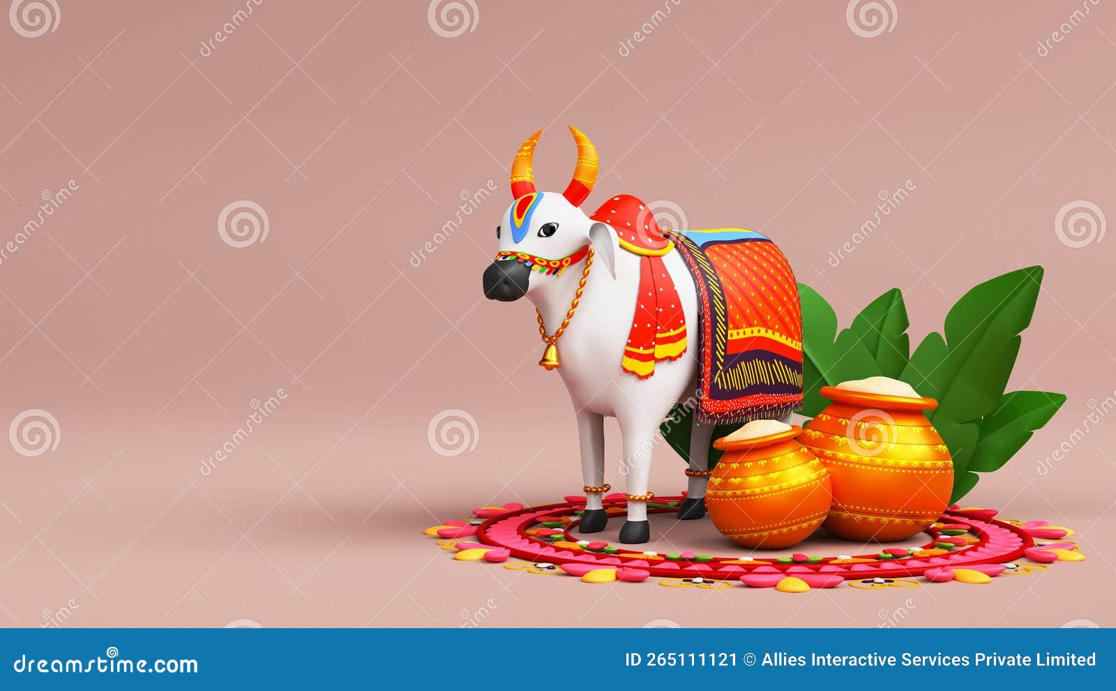 3D Render of Mattu Pongal Festival Elements on Copper Background and ...