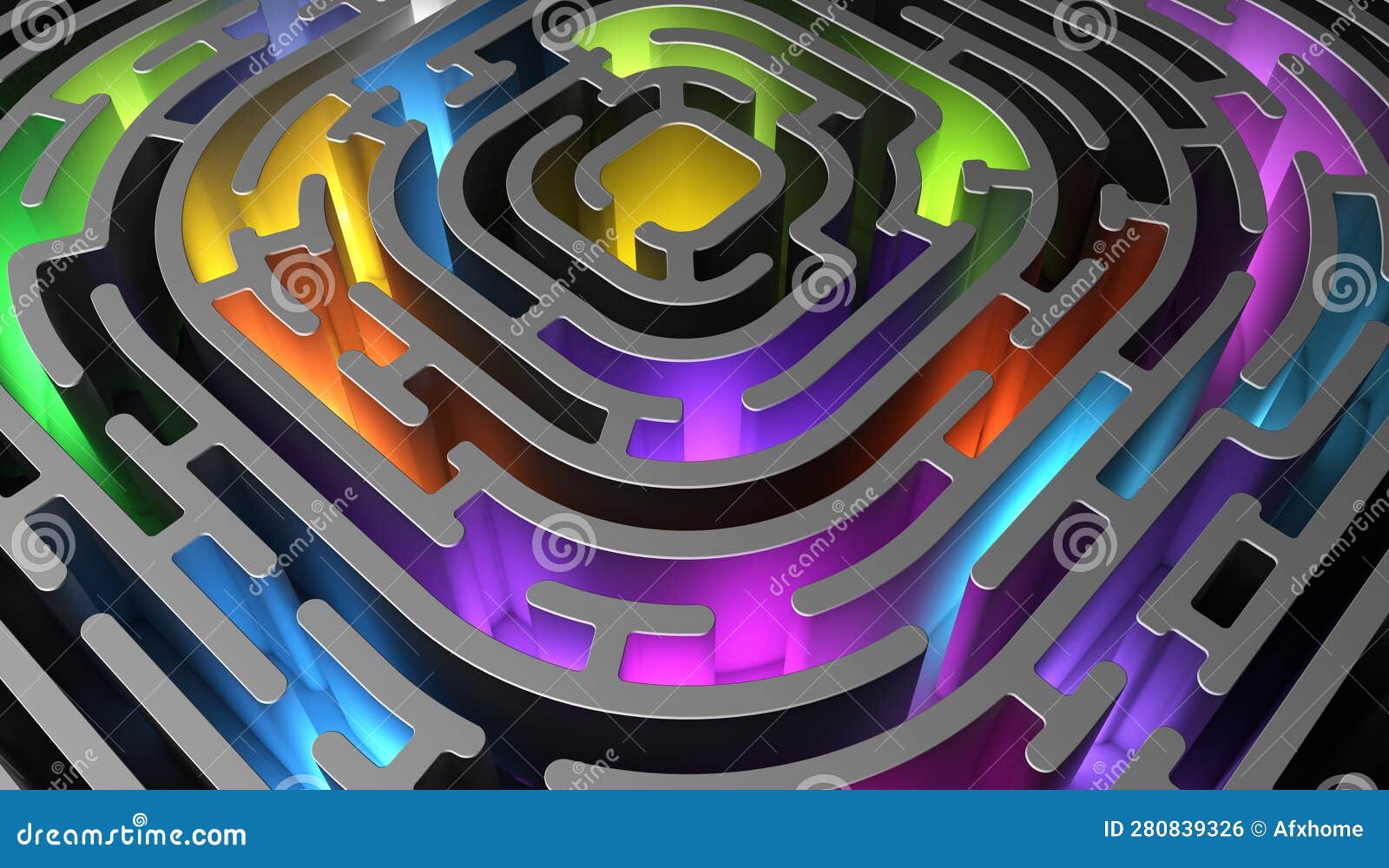 3D Render Maze with Multi-colored Illumination Stock Illustration ...