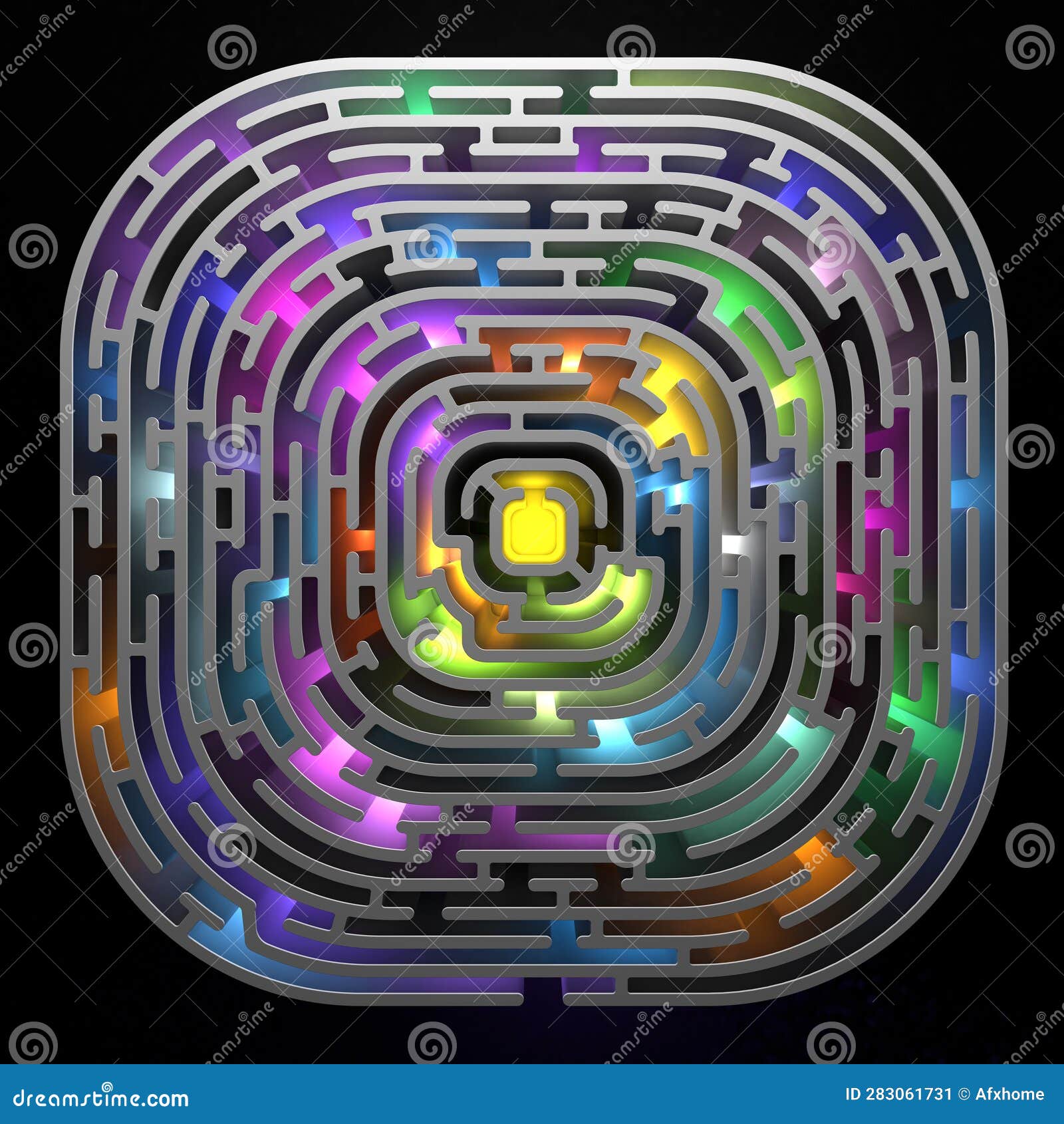 3D Render Maze with Multi-colored Illumination, Top View. Stock ...