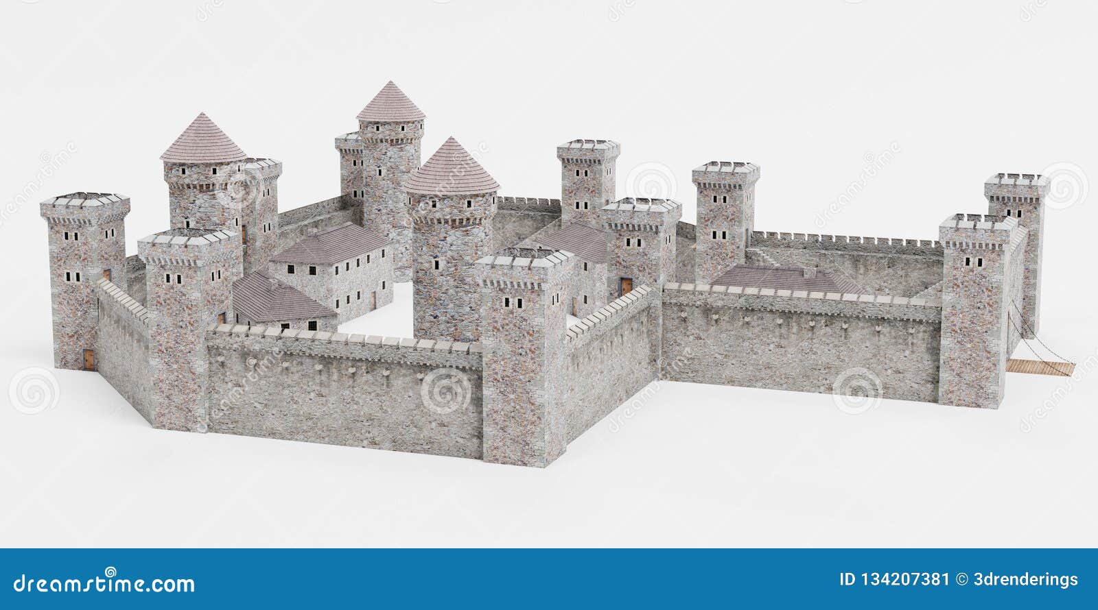 3D Render of Medieval Castle Stock Illustration - Illustration of house ...