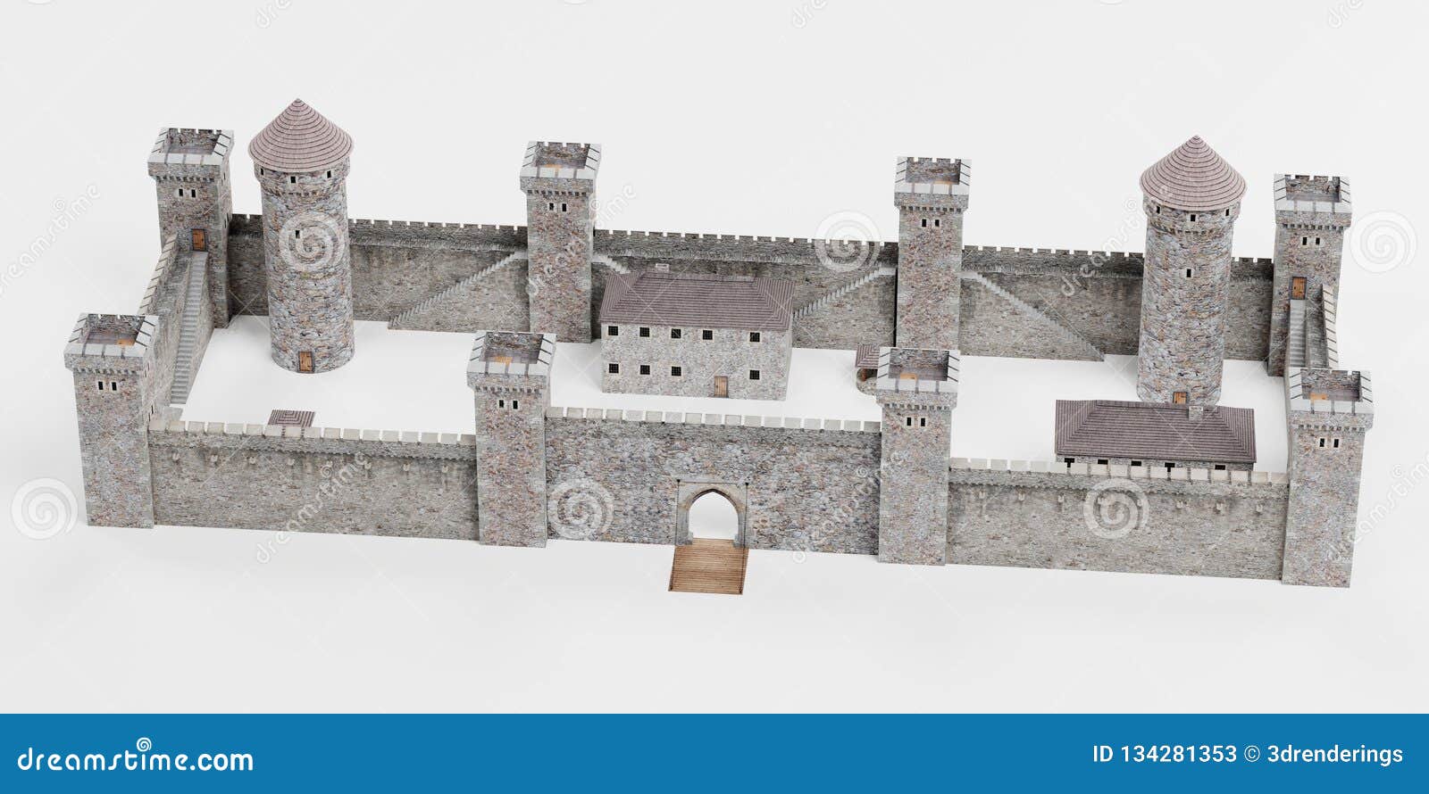 3D Render of Medieval Castle Stock Illustration - Illustration of town ...