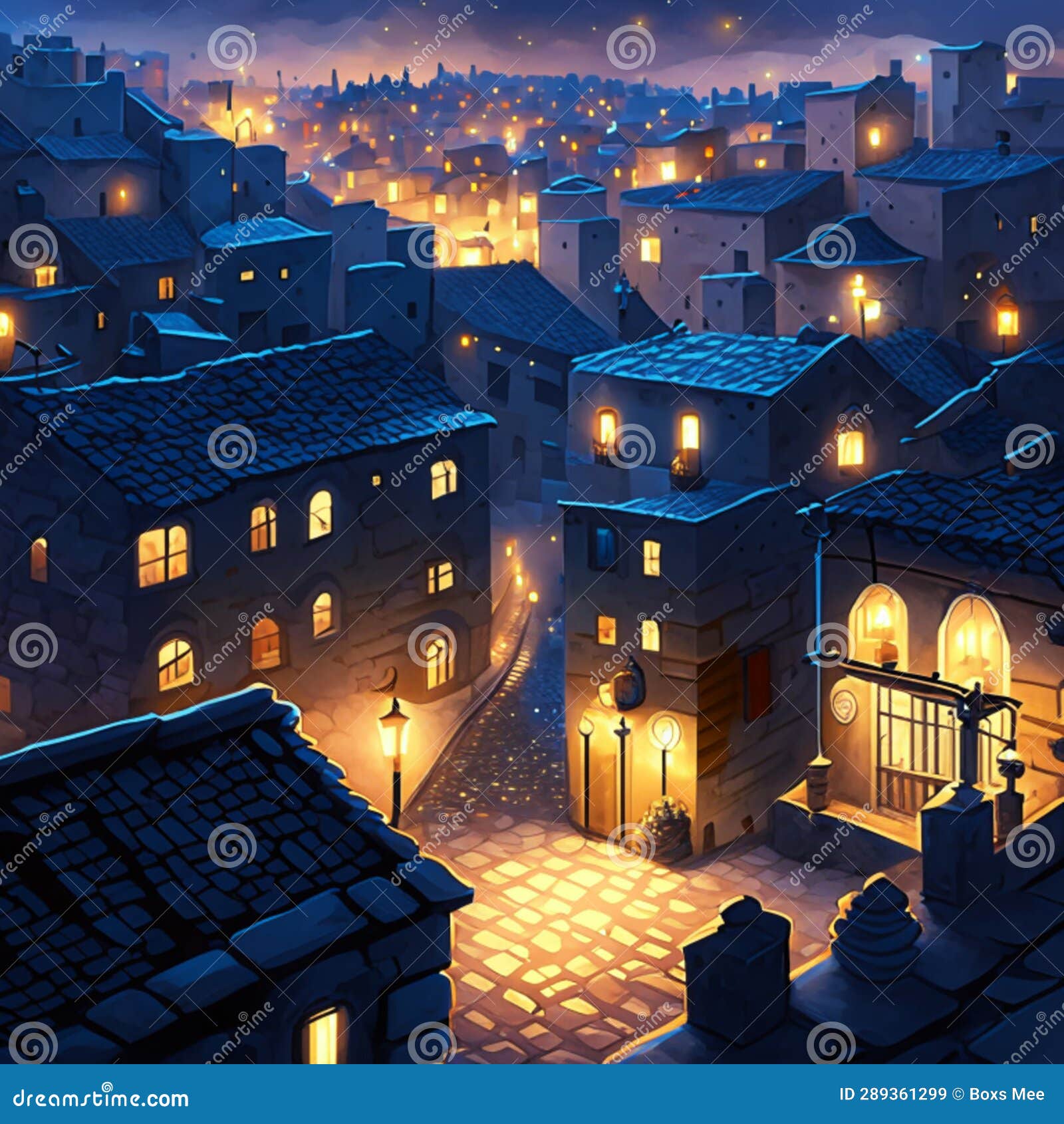3d Render of a Medieval City at Night with a View of the Roofs AI ...