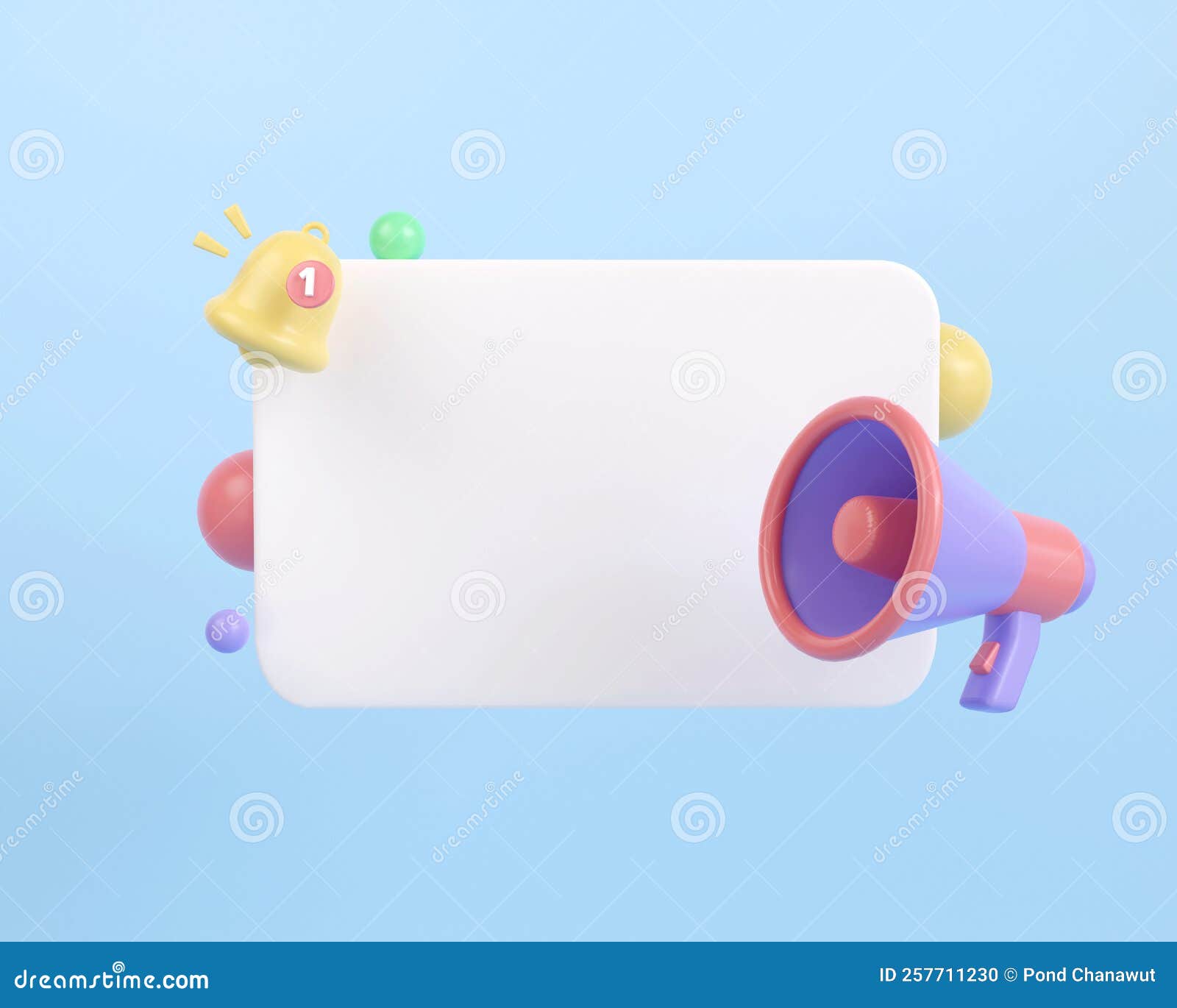 3d Render Megaphone Speaker with Bell Notification Speech Bubble ...