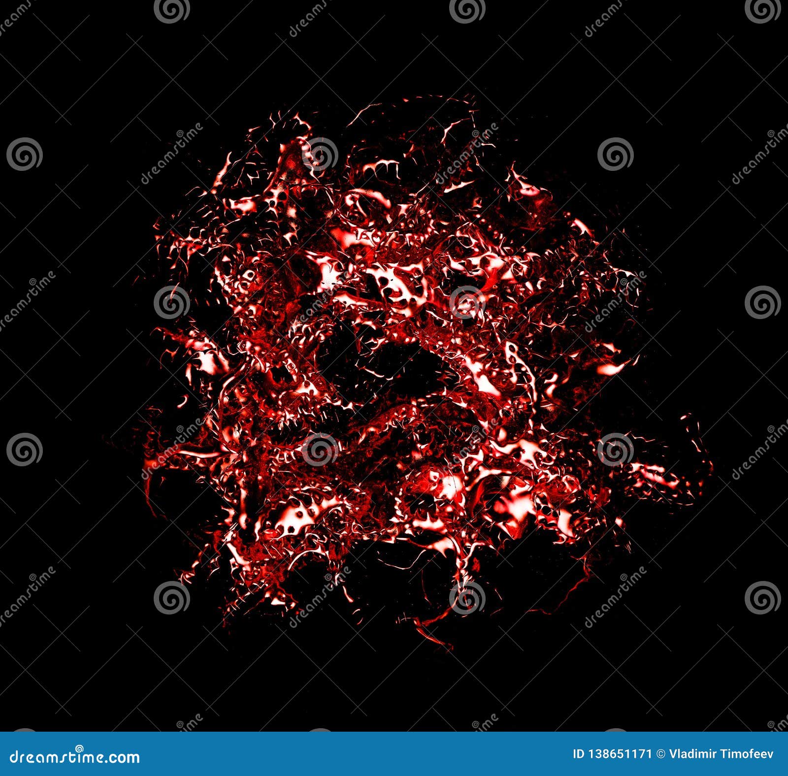 3D Render Melted Copper with a Series of Metallic Spray on a Black ...