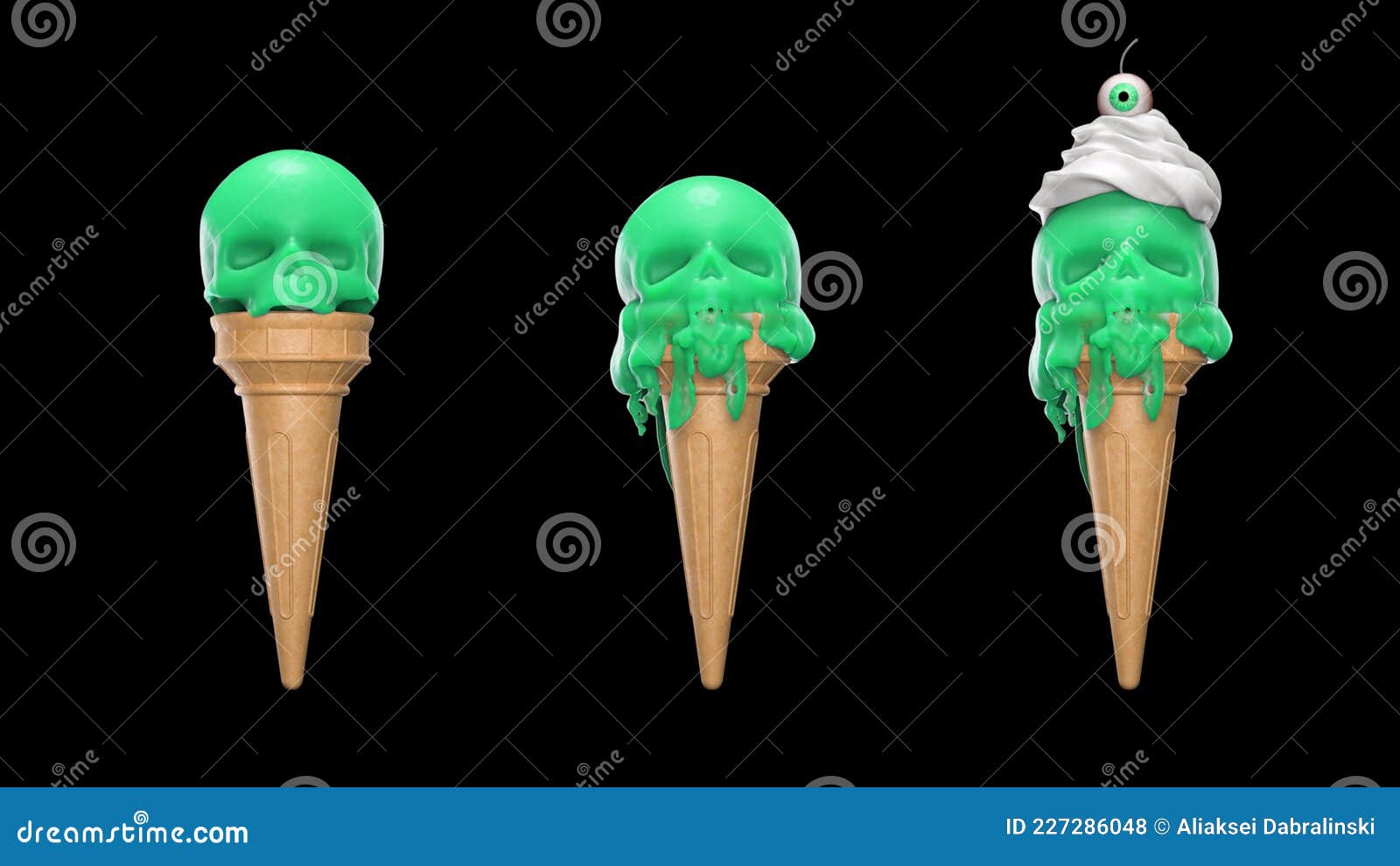 3d Render Melting Ice Cream in the Form of a Skull on a Black ...