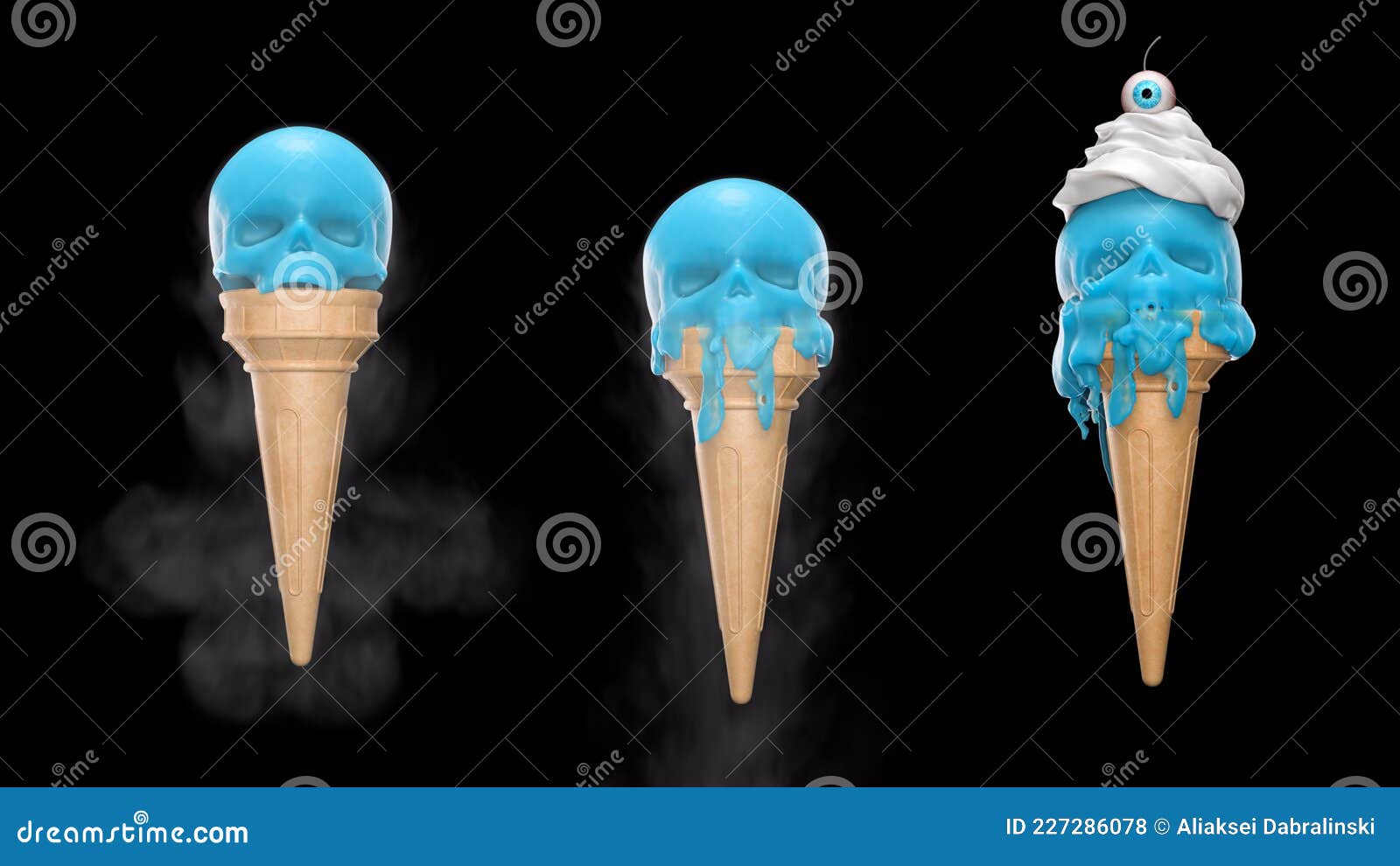 3d Render Melting Ice Cream in the Form of a Skull on a Black ...