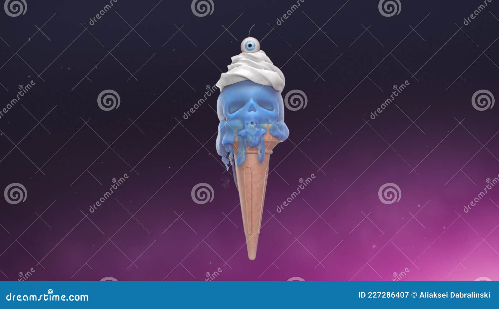 3d Render Melting Ice Cream in the Form of a Skull Stock Illustration ...