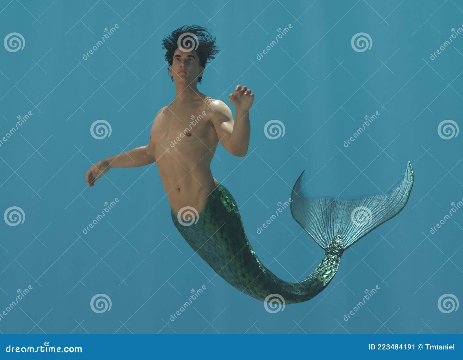 3D Render :a Merman Creature is Swimming Under the Sea Stock ...