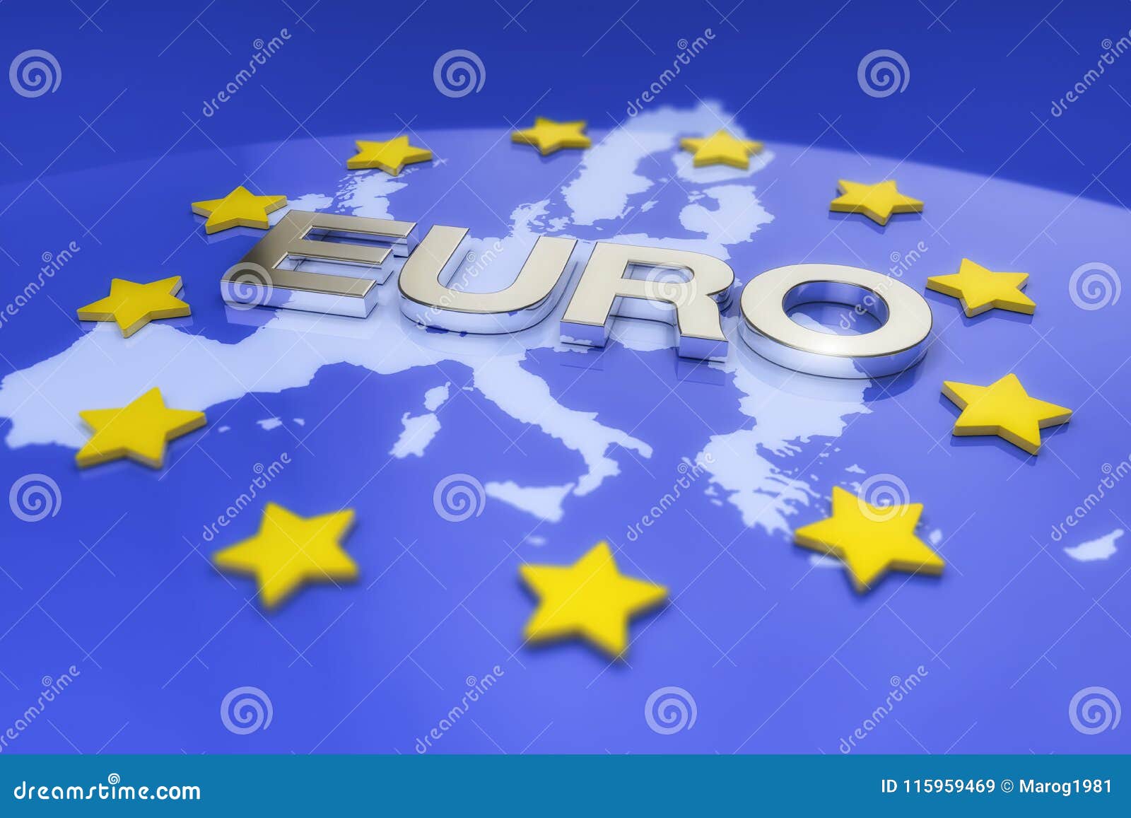 3d Render - Metal Euro Text and Europe Map Stock Illustration ...
