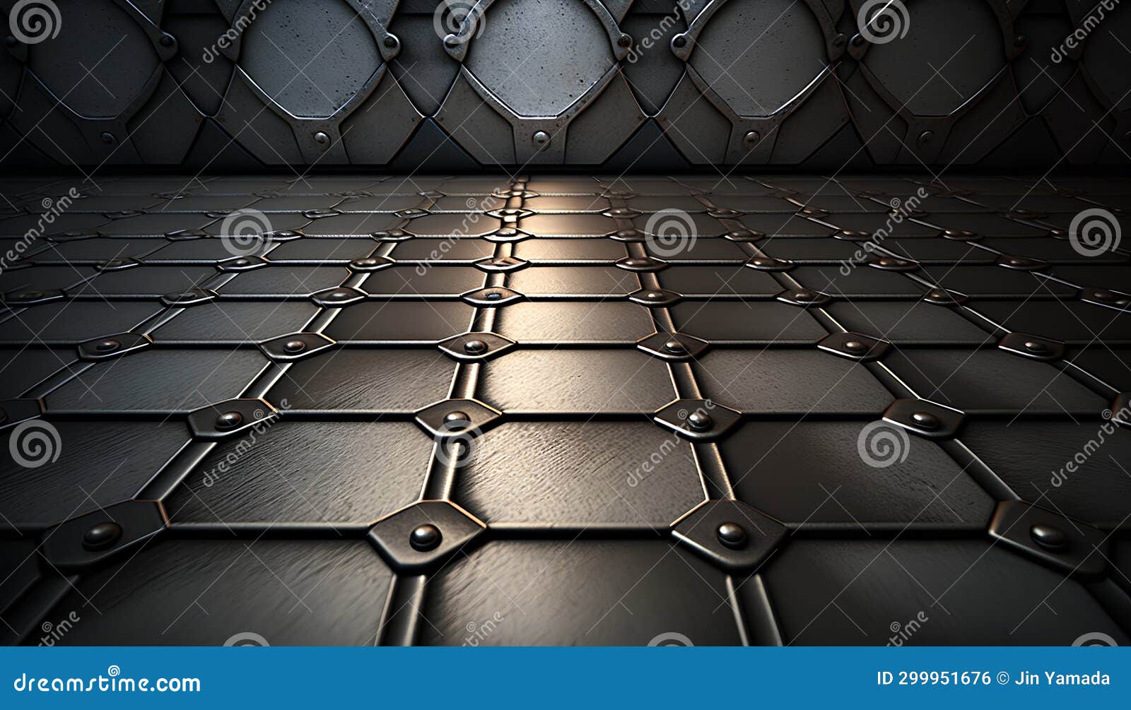 3D Render of a Metal Floor in a Room with Hexagons Stock Illustration ...