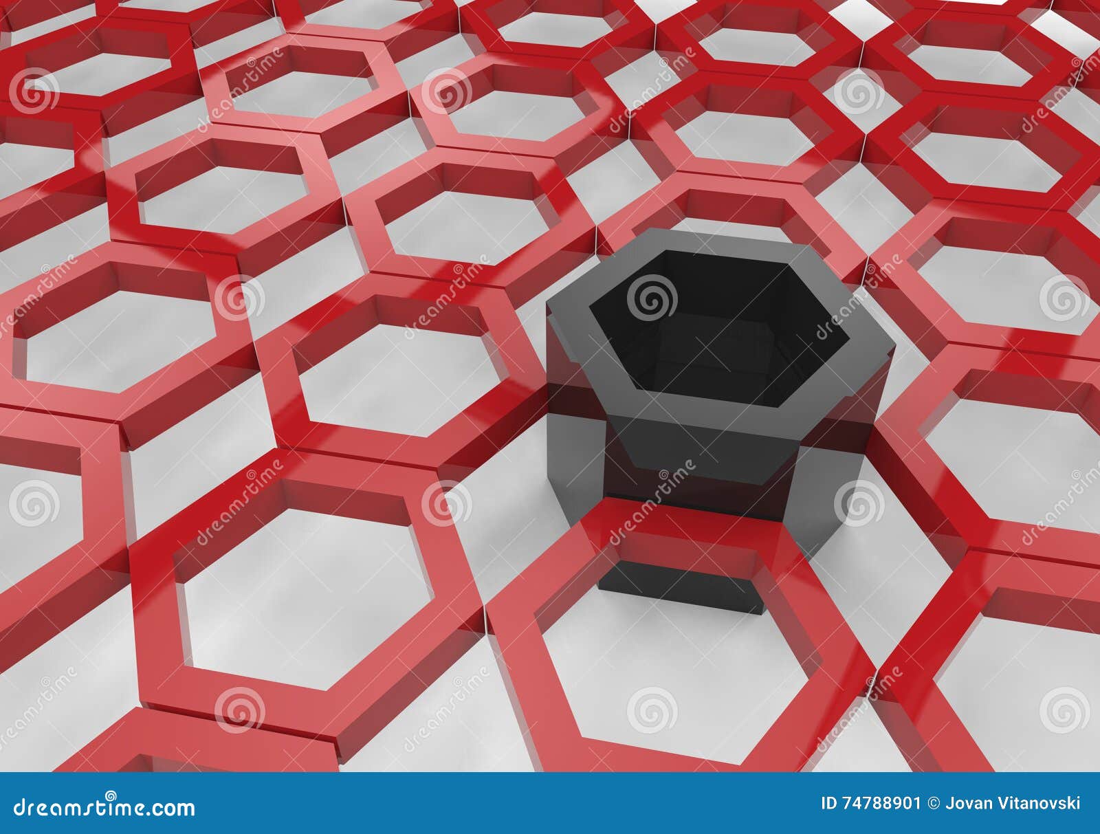 3d Render of Metal Red Hexagonal Element Stock Illustration ...