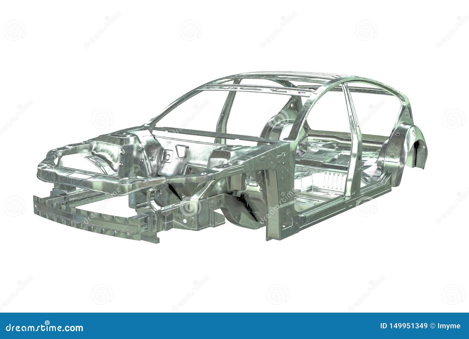 3D Render of Metalic Car Body Frame Isolated on White Stock ...