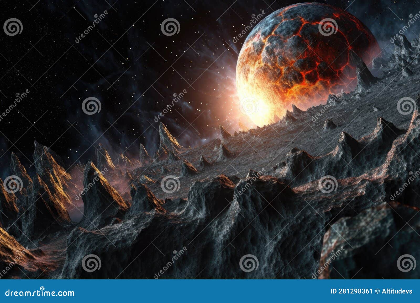 3d Render of a Meteor Impact on the Moon Surface Stock Illustration ...