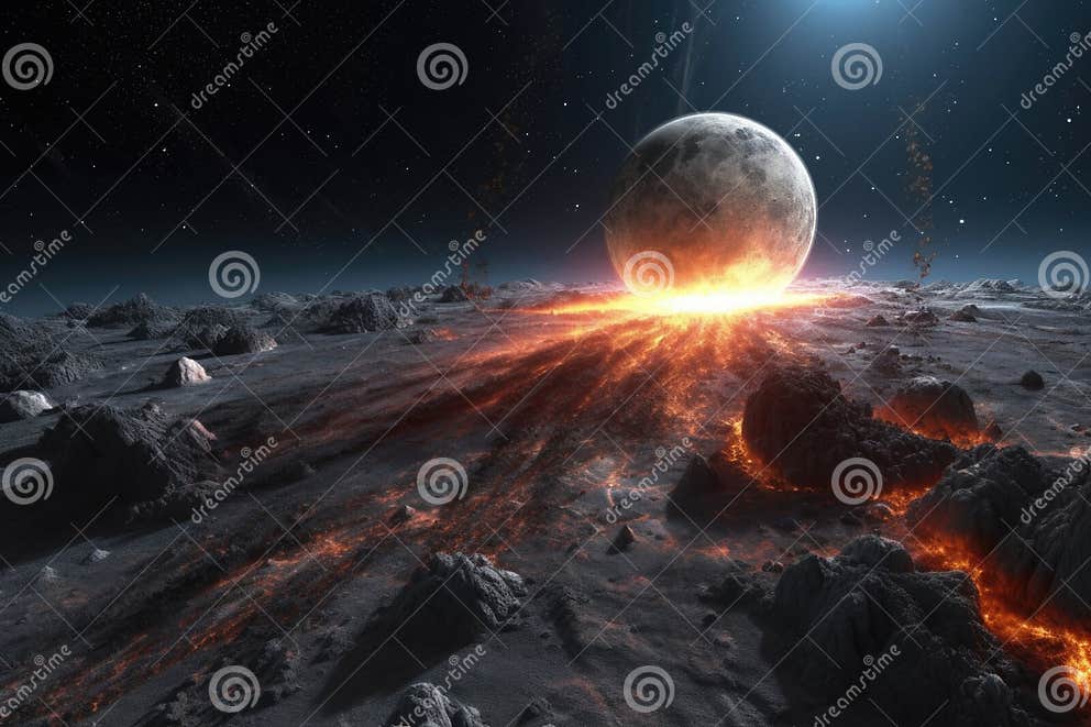3d Render of a Meteor Impact on the Moon Surface Stock Illustration ...