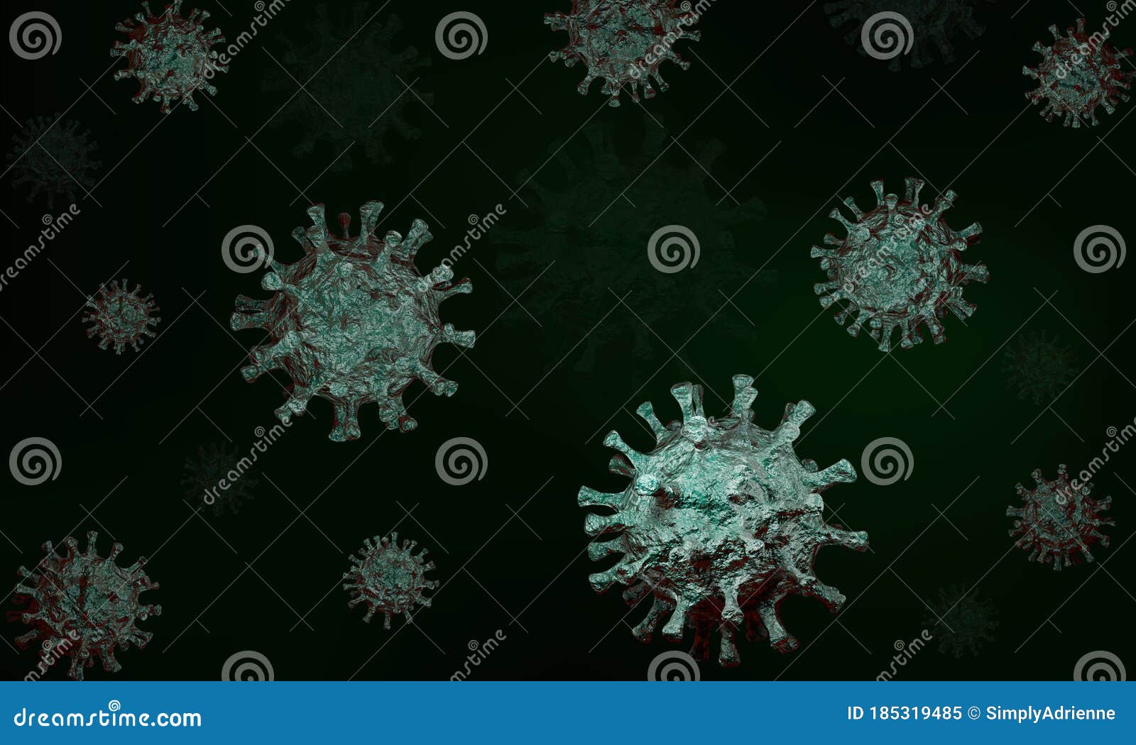 3D Rendering of Illustration of Green Microscopic Germs or Viruses ...