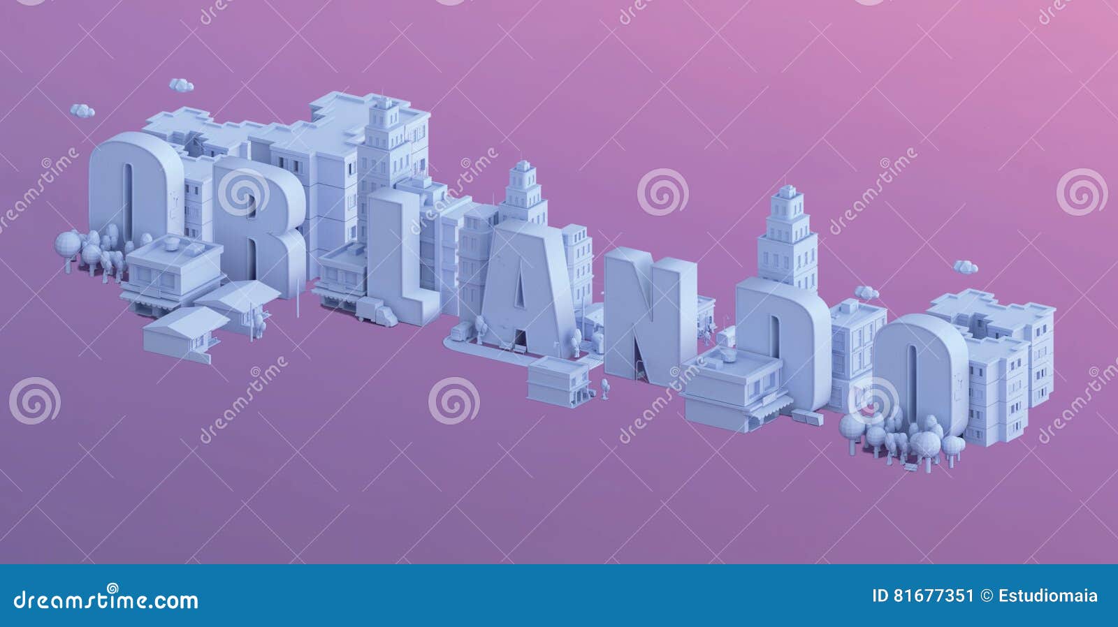 3d Render of a Mini City, Typography 3d of the Name Orlando Stock ...
