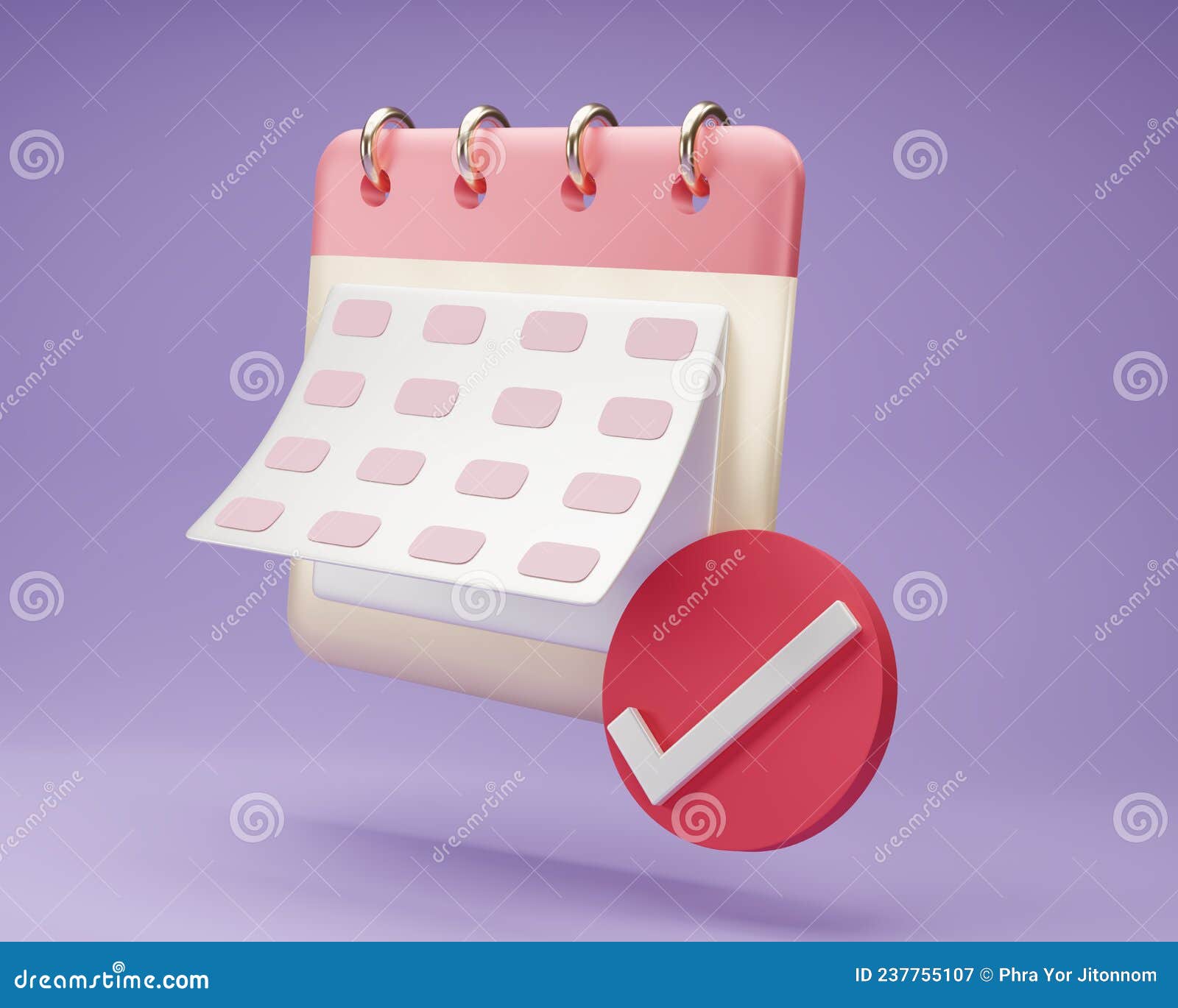 3D Render Minimal Pink Note Icons with Check Mark Isolate on Purple ...
