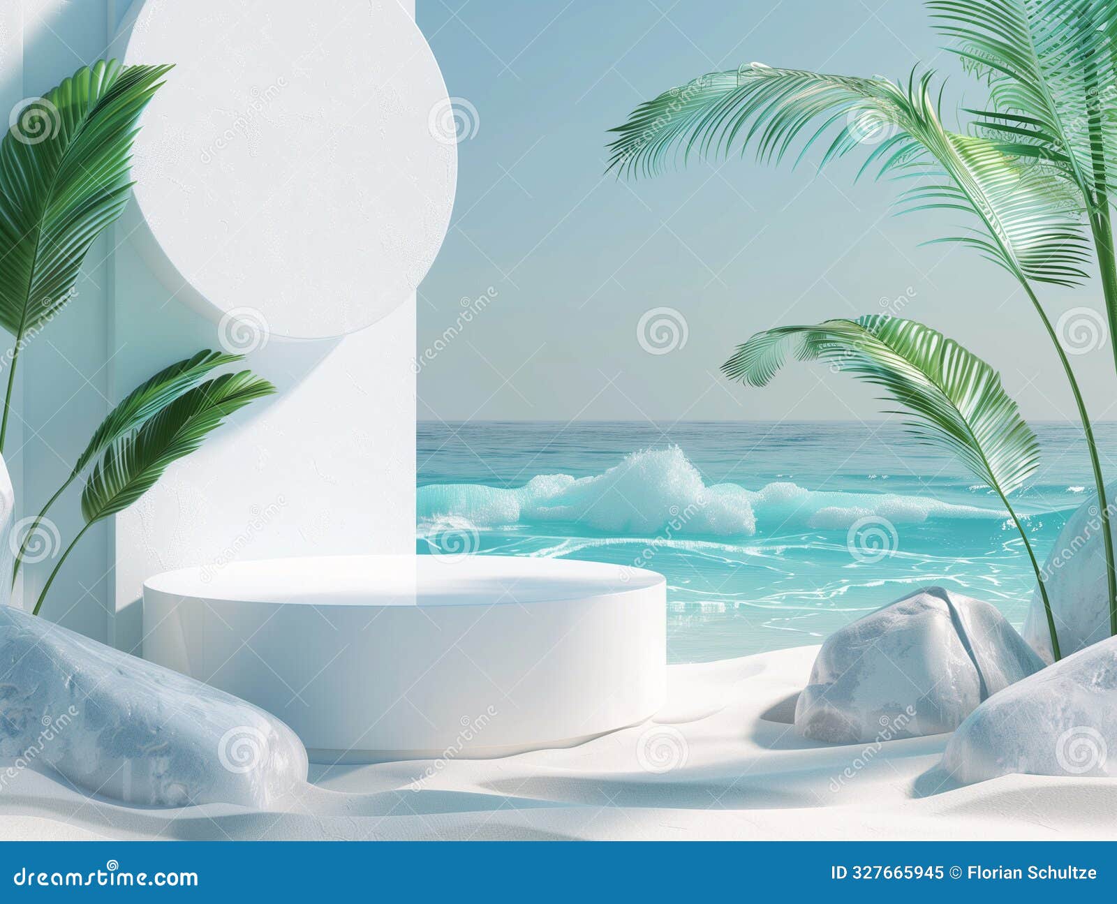 3D Render Minimal Summer Background with Empty Podium Stock ...